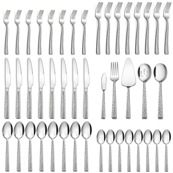 40 Piece Heavy Duty Silverware Set, Stainless Steel Flatware Cutlery ...
