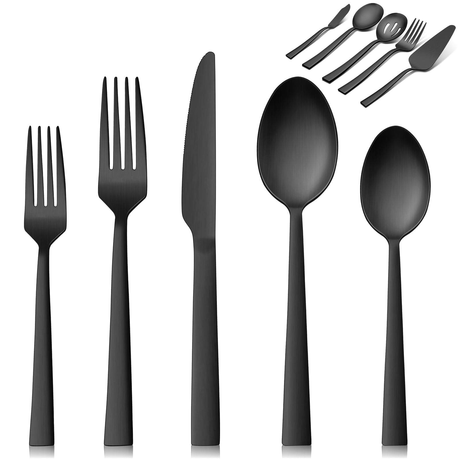 VeSteel 65Pcs Matte Black Silverware Set with Serving Utensils ...