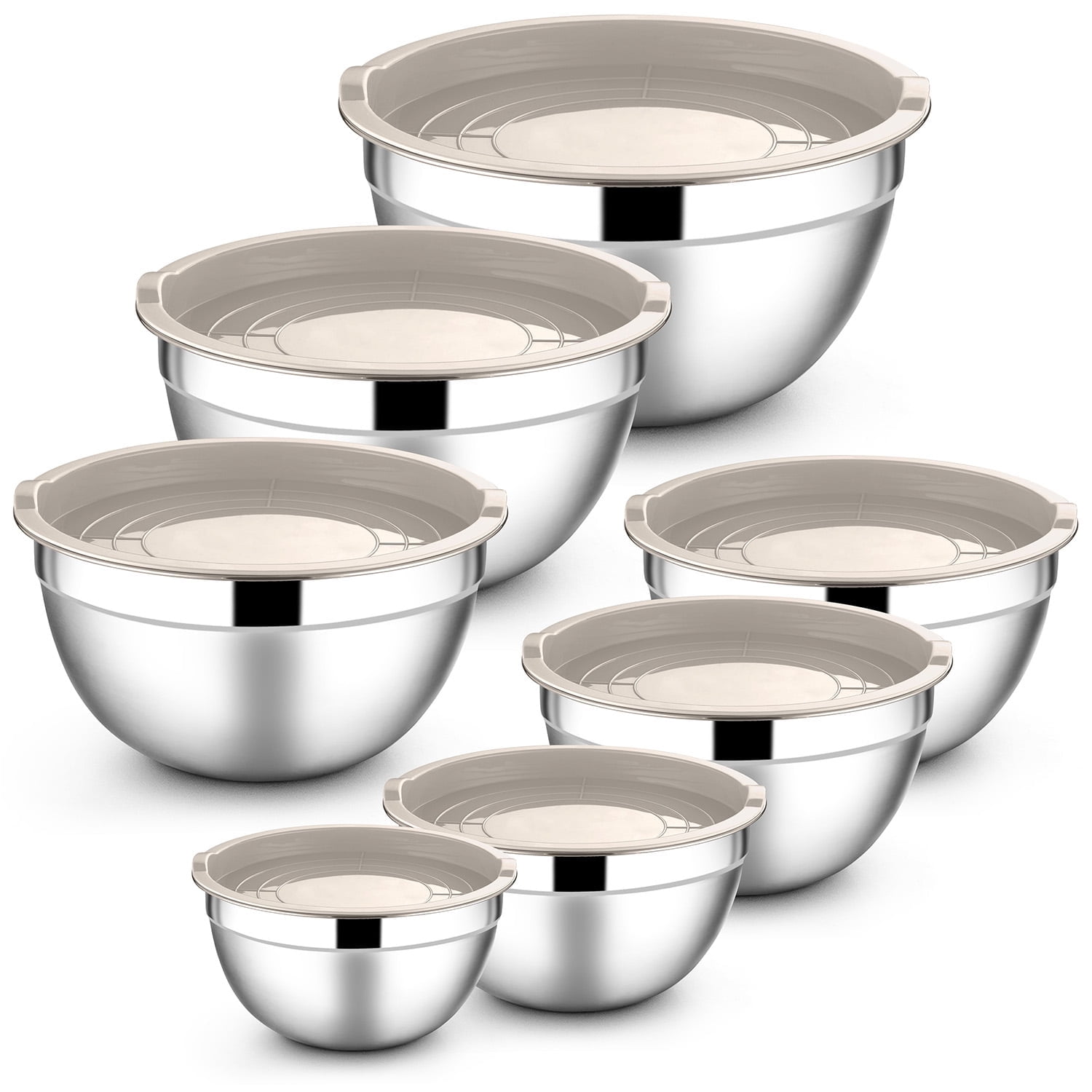 Vesteel Stainless Steel Mixing Bowls Set 7 Sizes with Lids Khaki Food ...