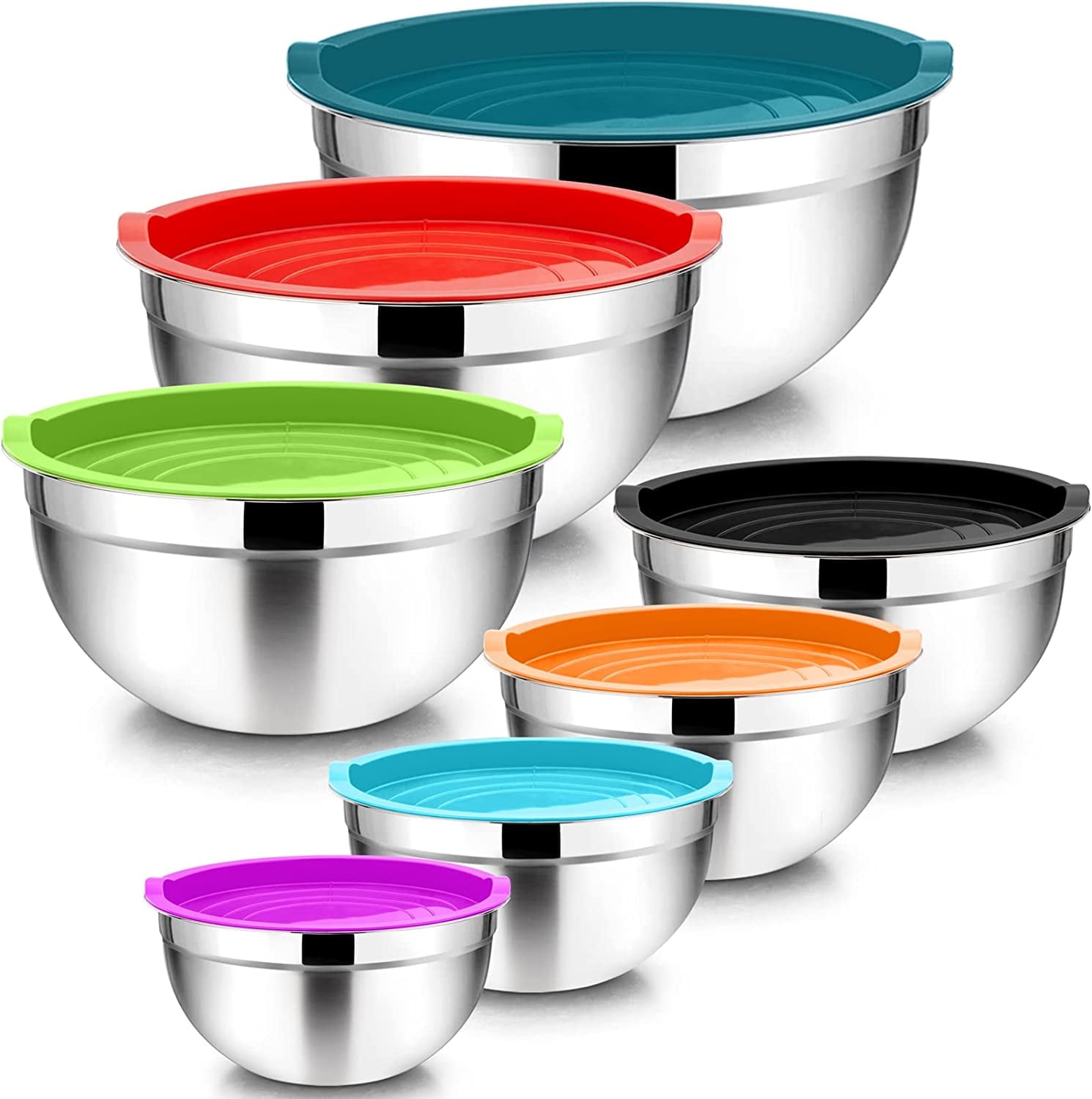 Vesteel 7 Pcs Stainless Steel Mixing Bowls with Lids, Multi-Color ...