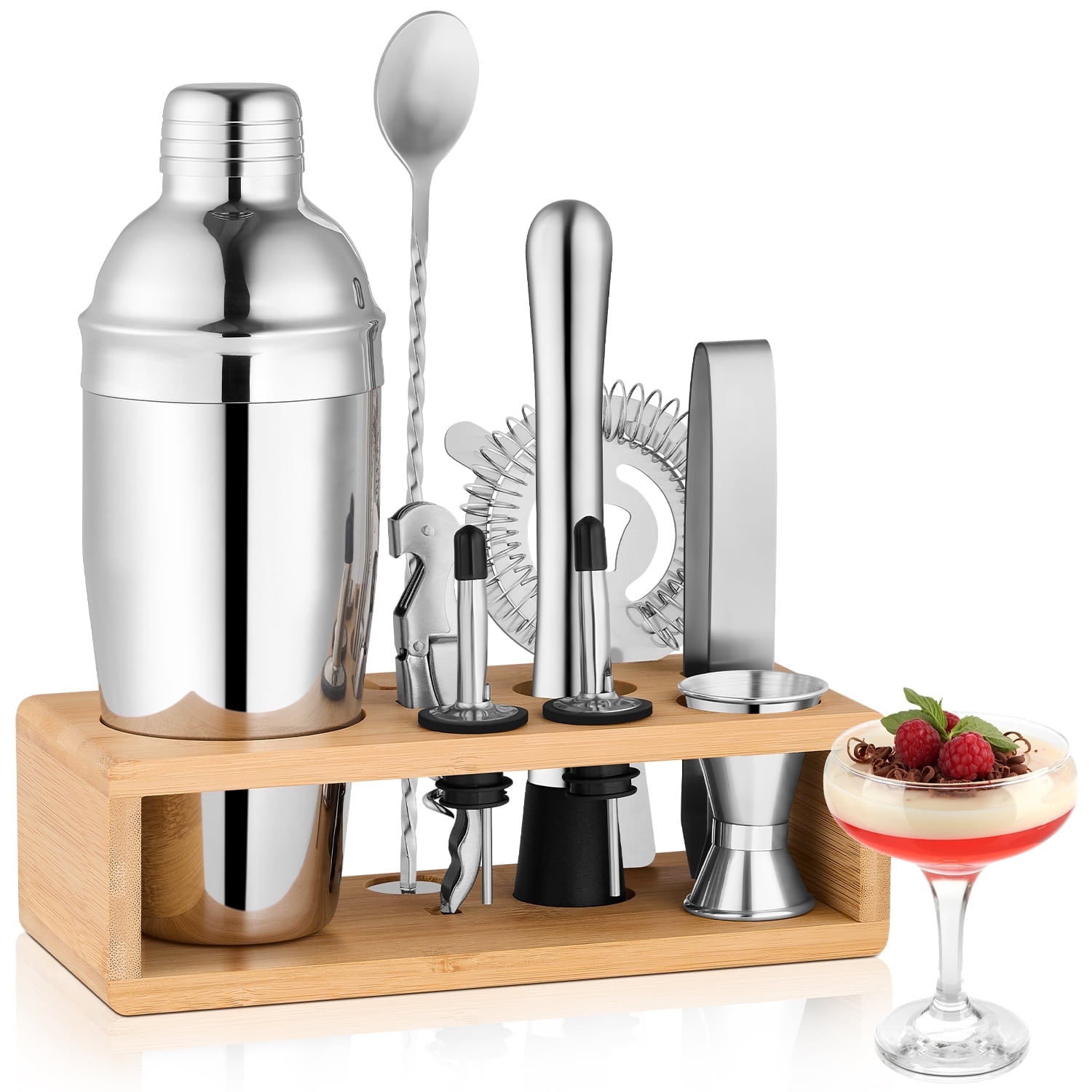 Vesteel Cocktail Shaker Set, 10Pcs Mixology Bartender Kit with Bamboo Stand, Bar Tool Set for ...