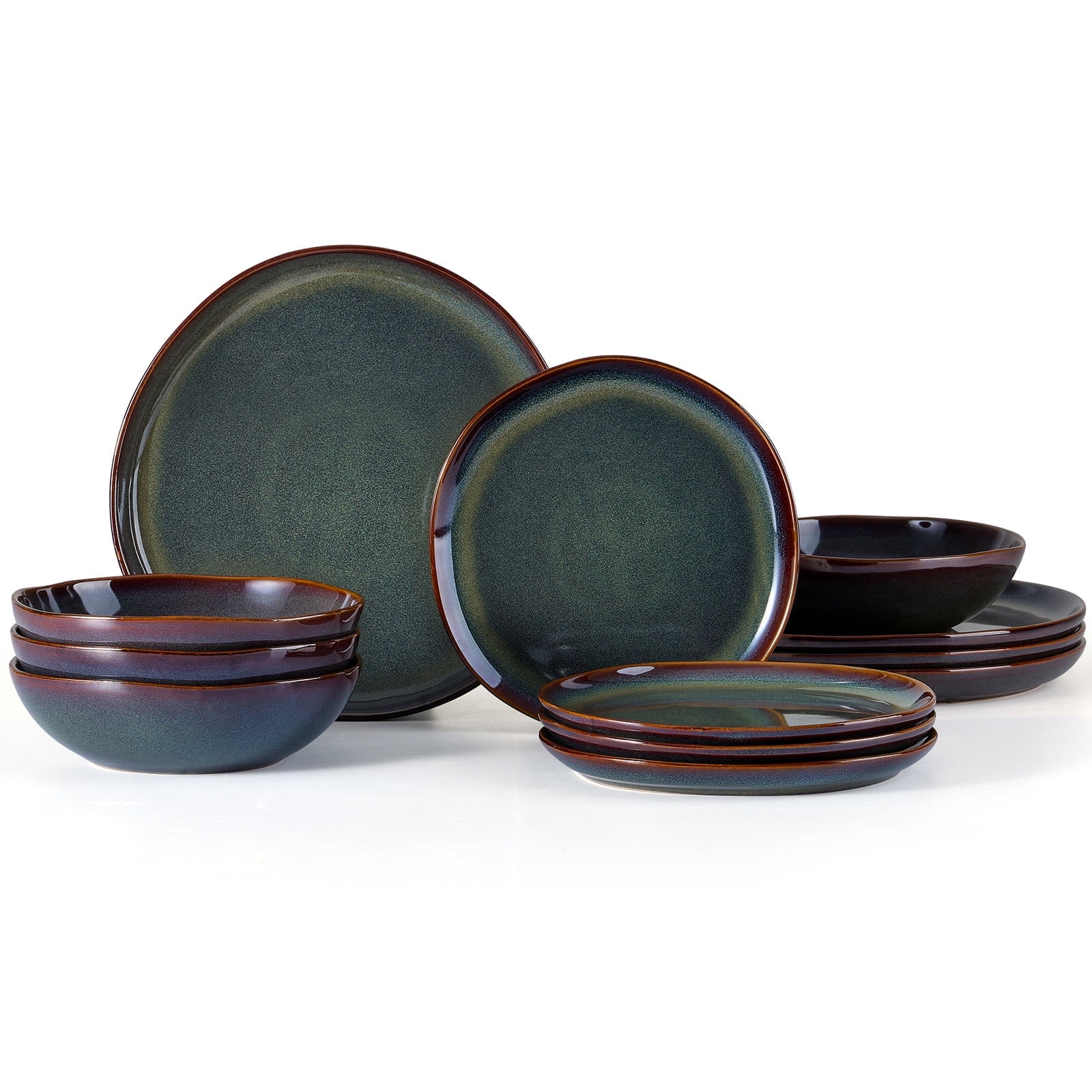 Vesteel Dinnerware Set for 4, 12 Pieces Stoneware Plates and Bowls ...