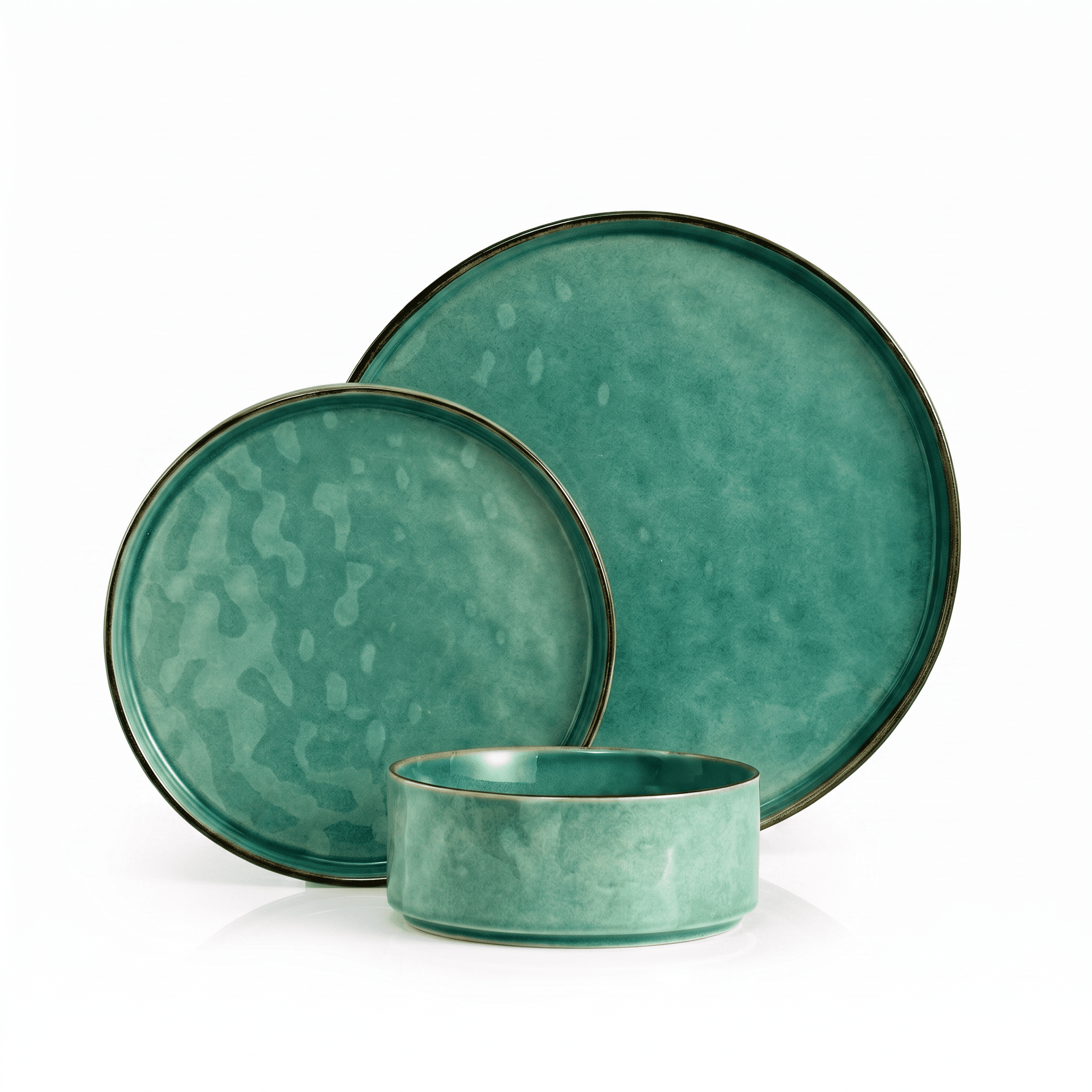 Vesteel Jade Green Dinnerware Set, 12-Piece Stoneware Plates and Bowls ...