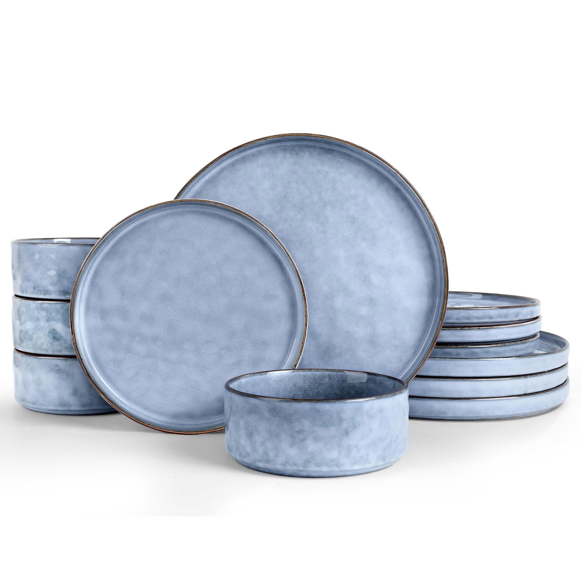 Vesteel Dinnerware Sets, 12-Piece Stoneware Plates and Bowls Set ...