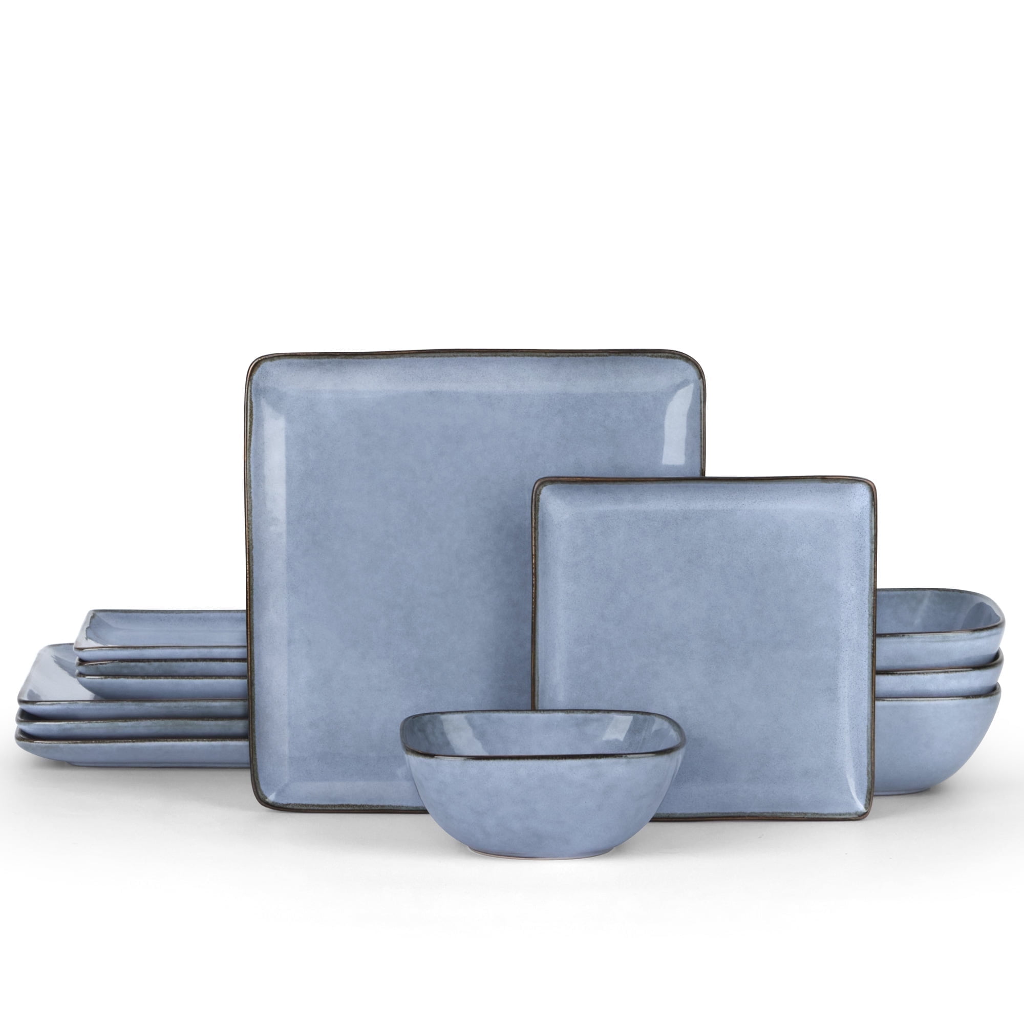 Vesteel Dinnerware Sets for 4, 12-Piece Square Stoneware Plates and ...