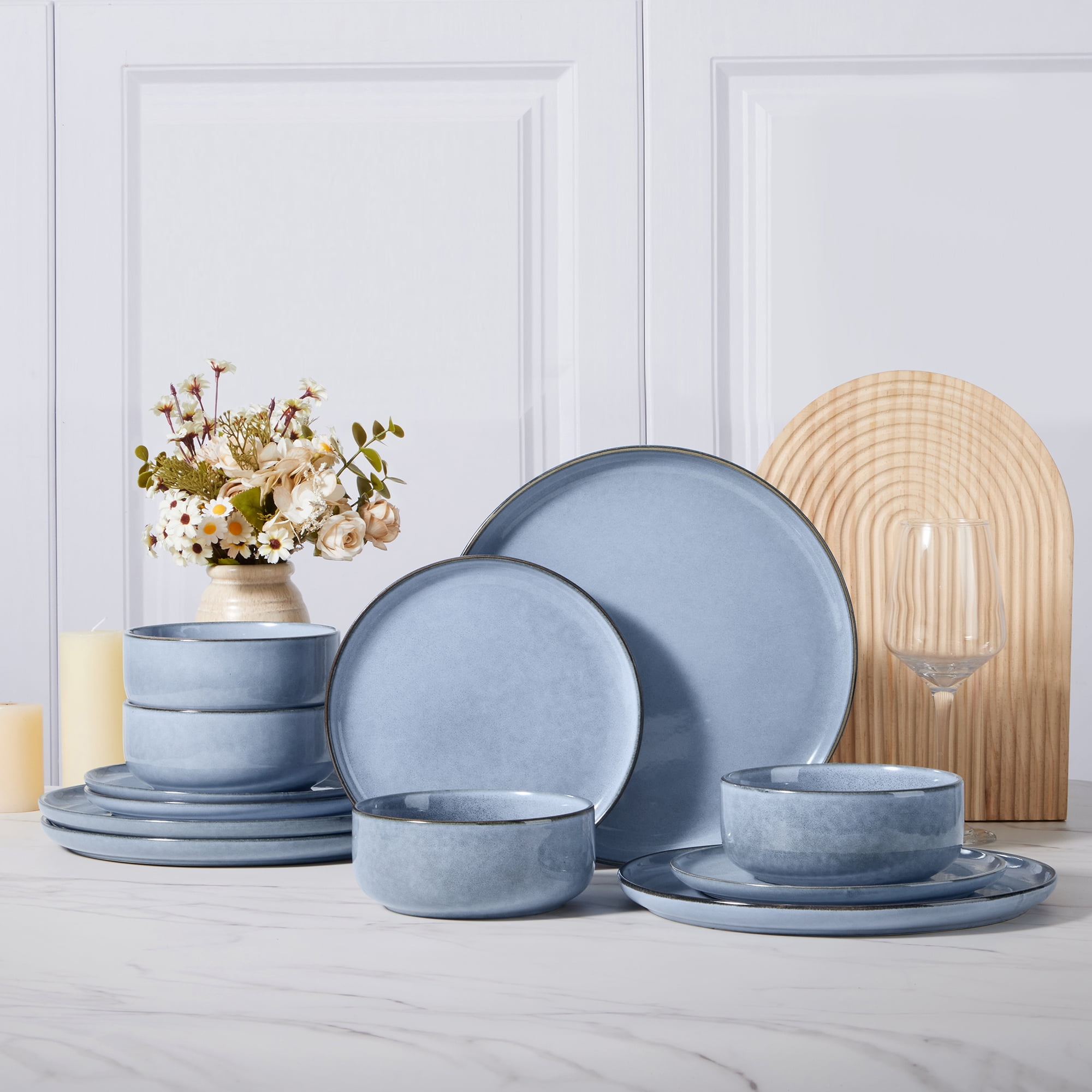 Vesteel Dinnerware Sets for 4, 12-Piece Stoneware Dish and Bowls Set ...