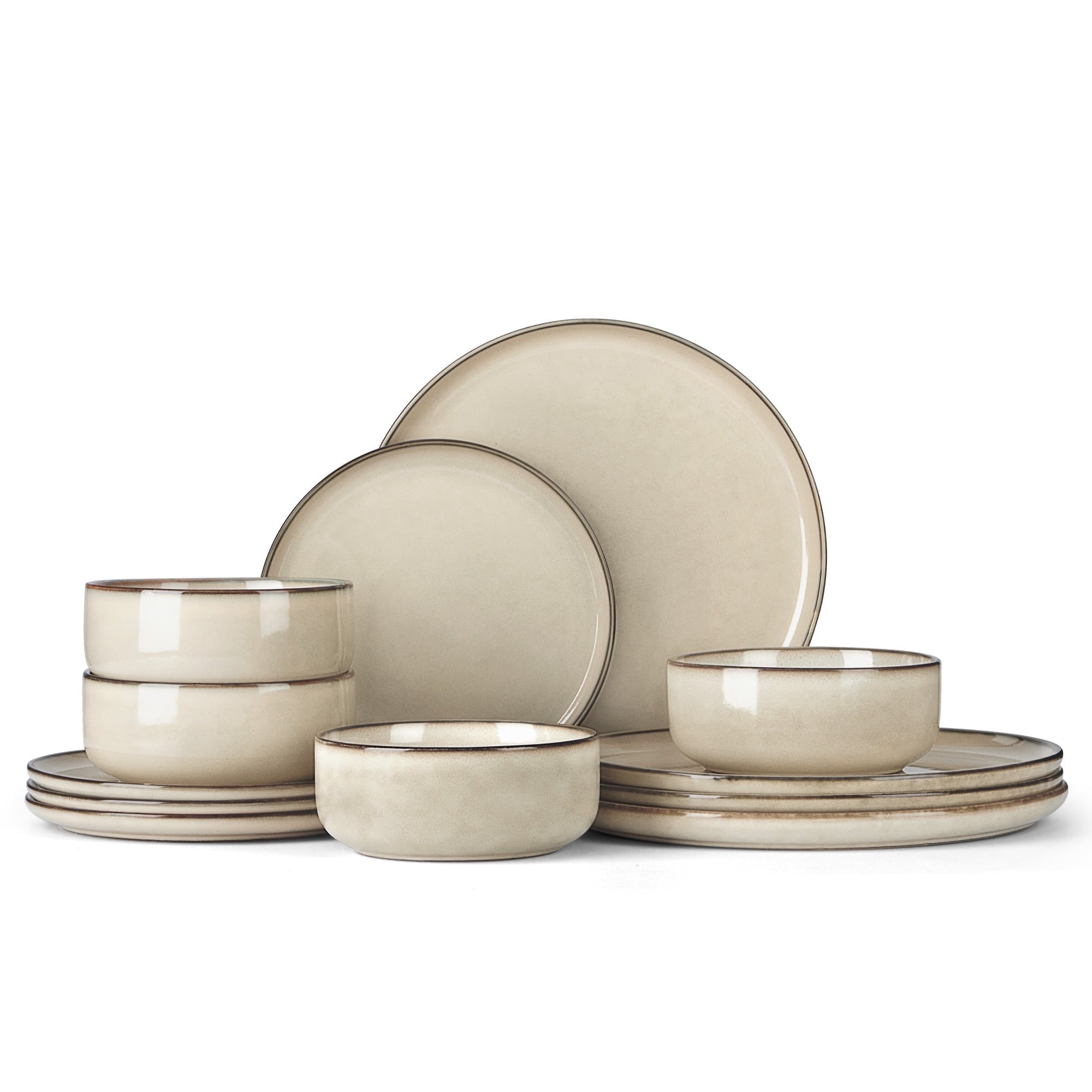 Vesteel Dinnerware Sets for 4, 12-Piece Stoneware Dish and Bowls Set ...