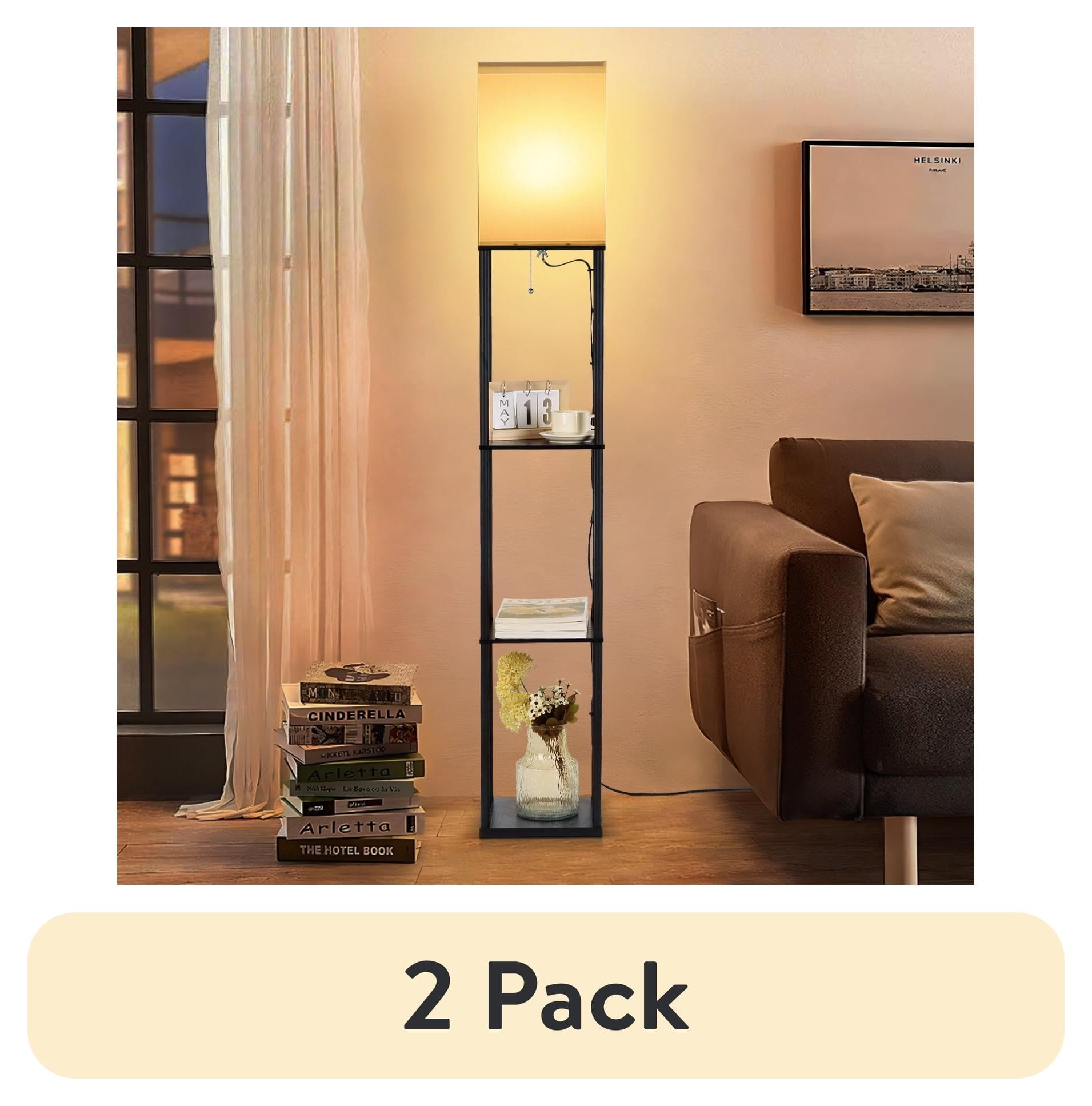 (2 pack) Vesteel Floor Lamp with 3-Tier Shelves, Standing Lamp with 3 ...