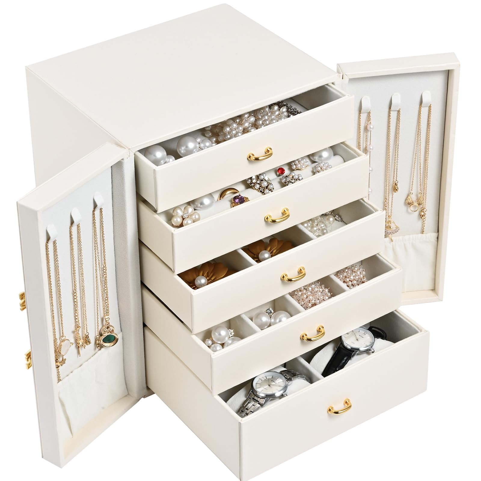 Vesteel Jewelry Box for Women Girl, 5-Layer Large Leather Jewelry ...