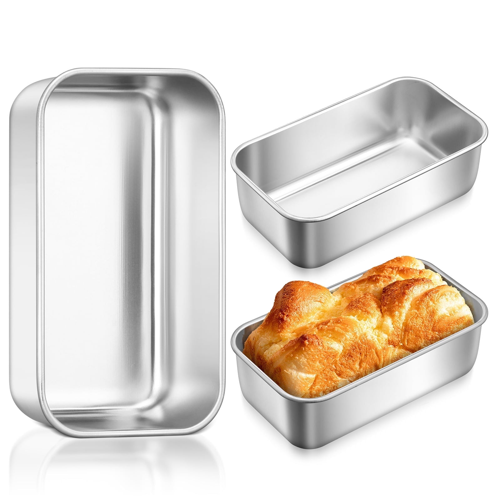 Mini Loaf Pan Set of 3, Vesteel 6” x 3.5” Baking Bread Pans, Stainless ...