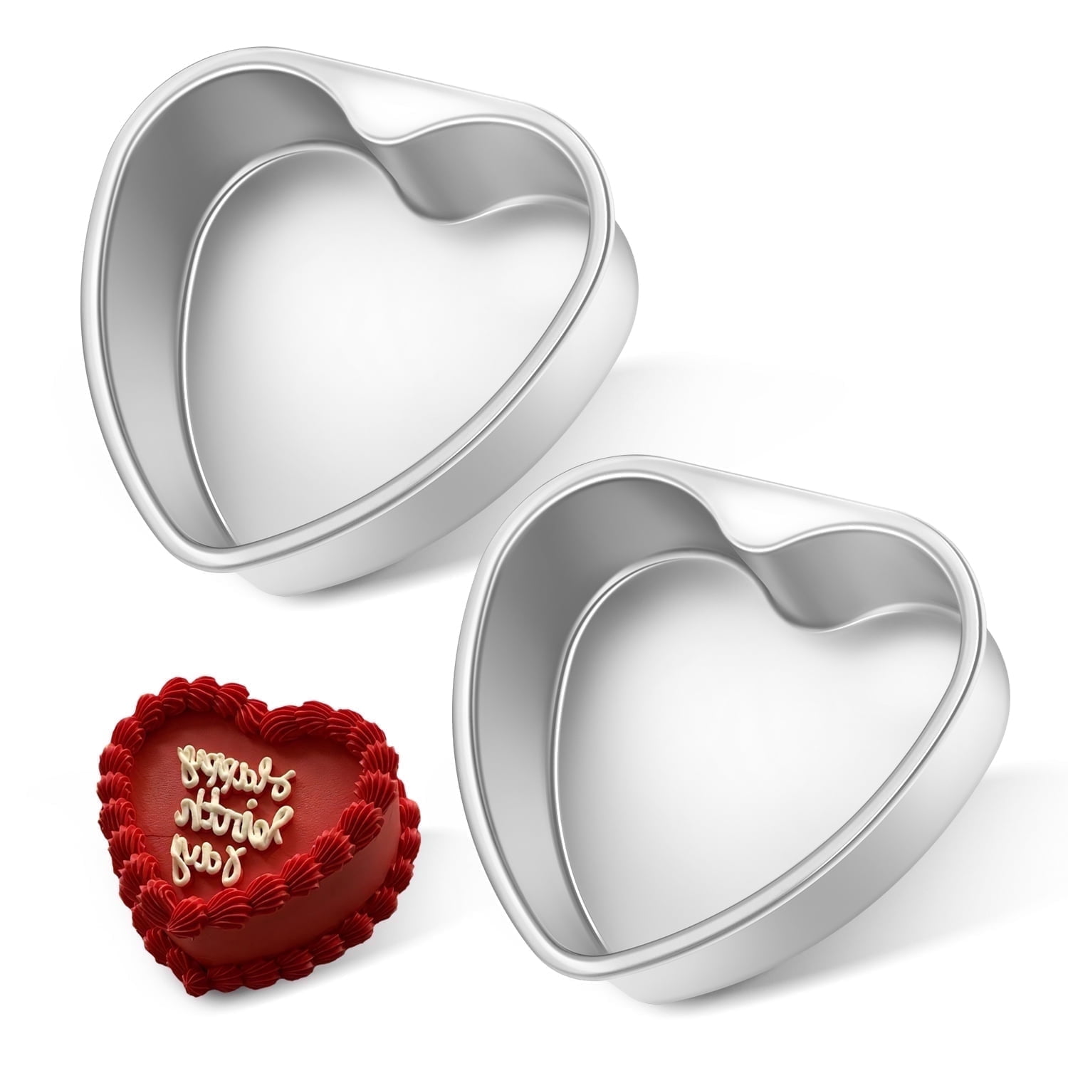 Vesteel 6 Inch Heart Shaped Cake Pan Set of 2, Stainless Steel Baking ...