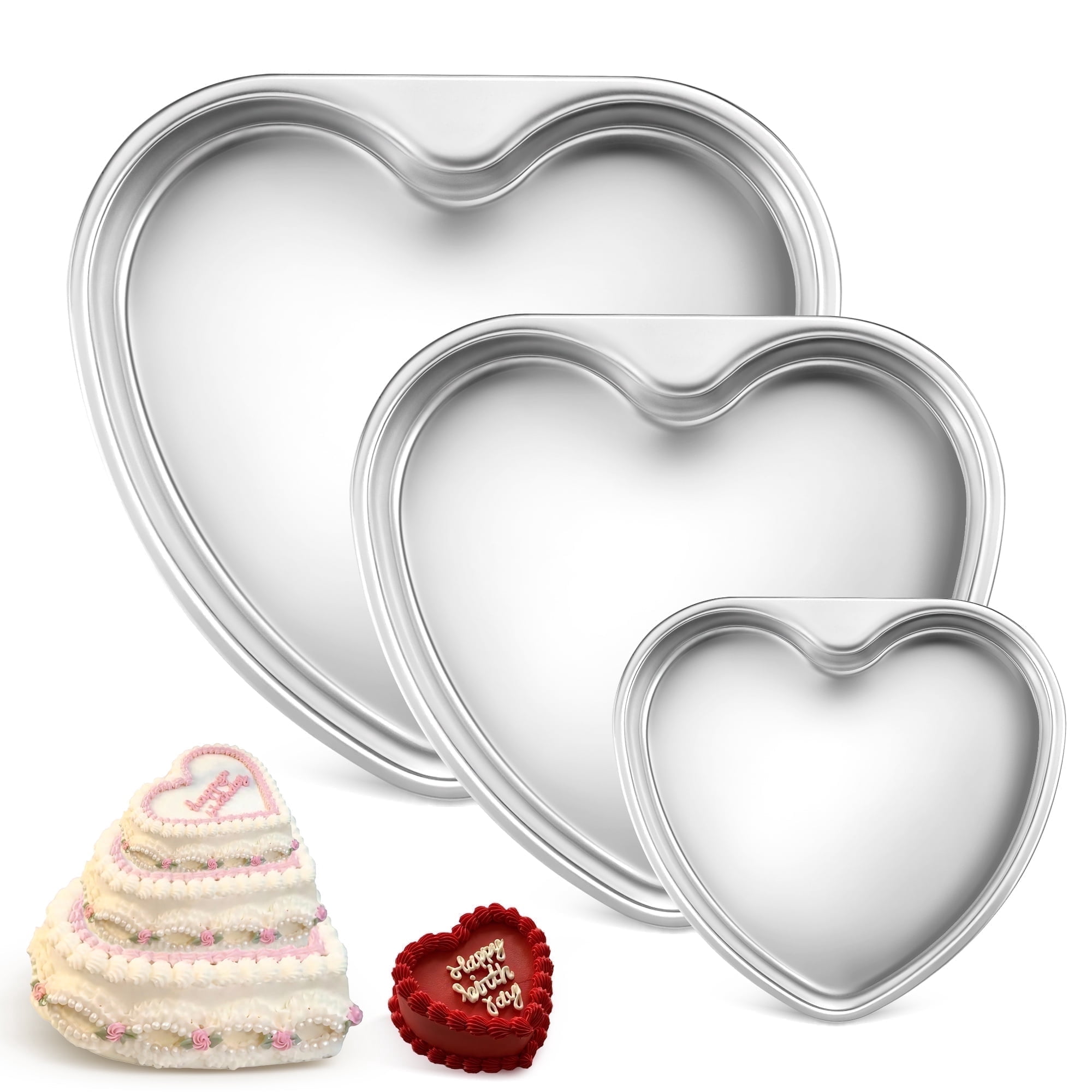 Vesteel Heart Shaped Cake Pans Set of 3, 6/8/9.5 inch Stainless Steel ...