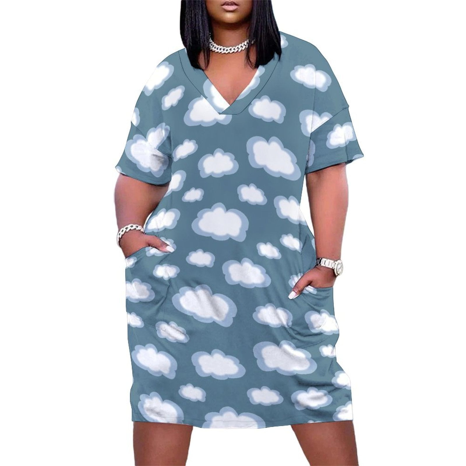 Vestido de bolsillo suelto con patrón de nubes cómodas vestidos de lujo para fiesta de boda ...