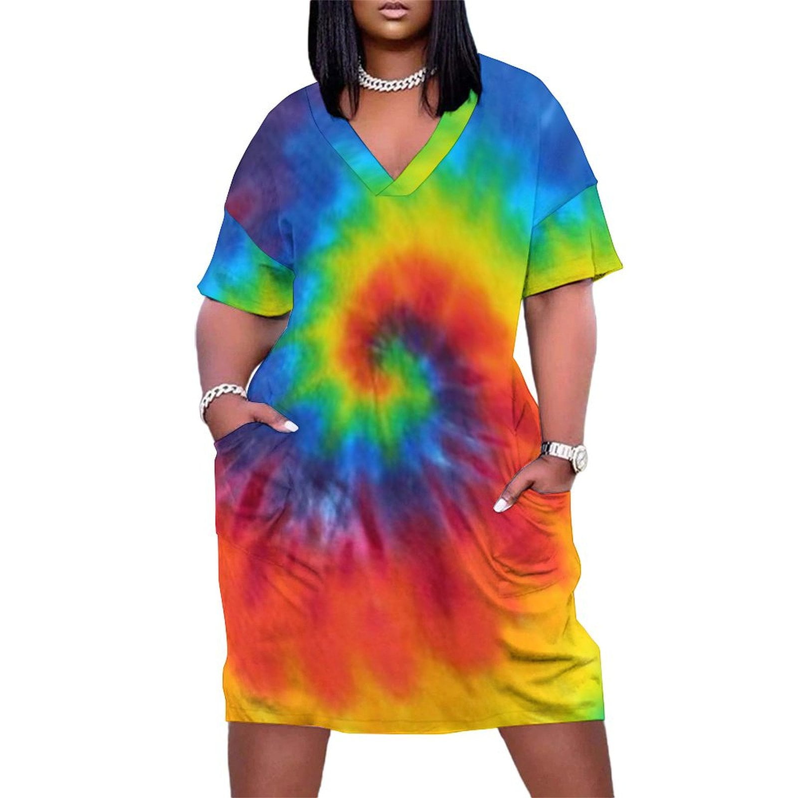 Vestido de noche holgado con bolsillo para mujer ropa estética tie dye ...