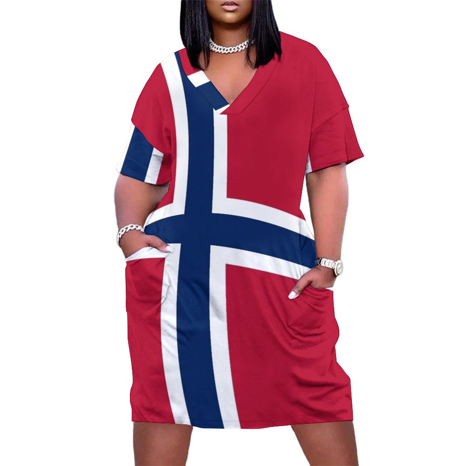 Vestido holgado con bolsillo y bandera de Noruega para mujer ropa de ...
