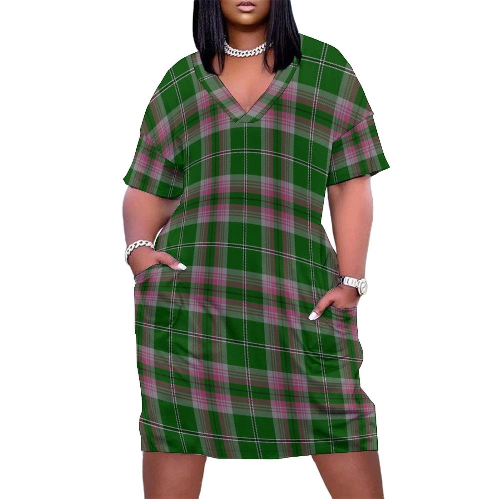 Vestido holgado con bolsillos a cuadros de tartán gris Clan ropa de ...