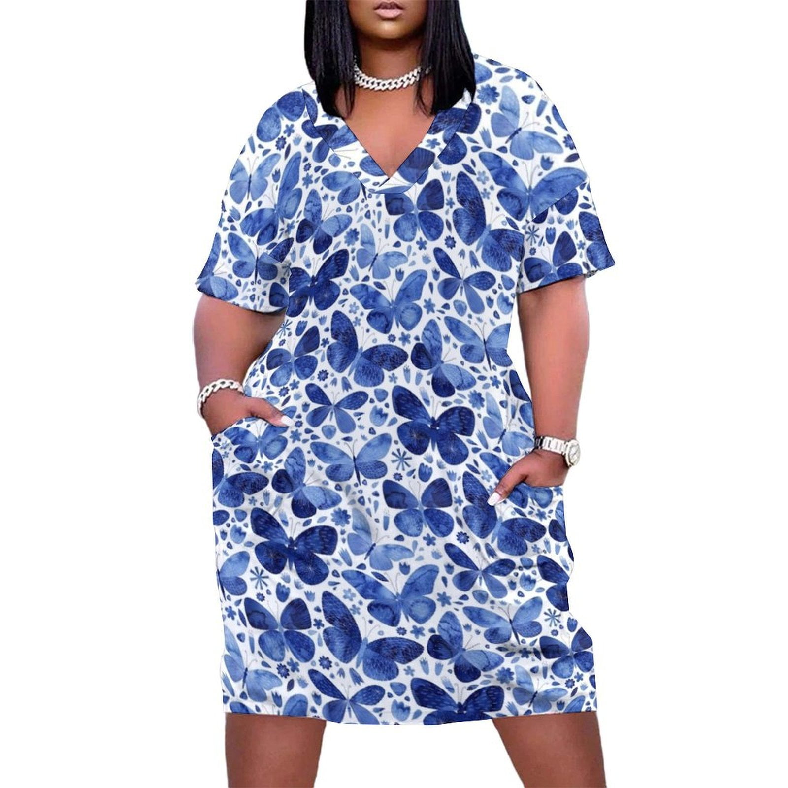 Vestido holgado de mariposas azules para mujer ropa de graduación ...