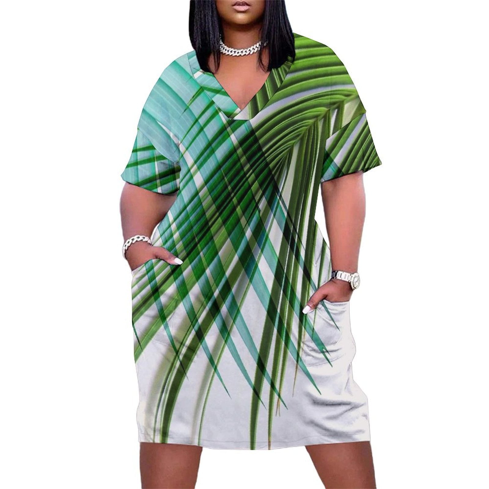 Vestido holgado de verano para mujer traje con bolsillos hojas de palma ...