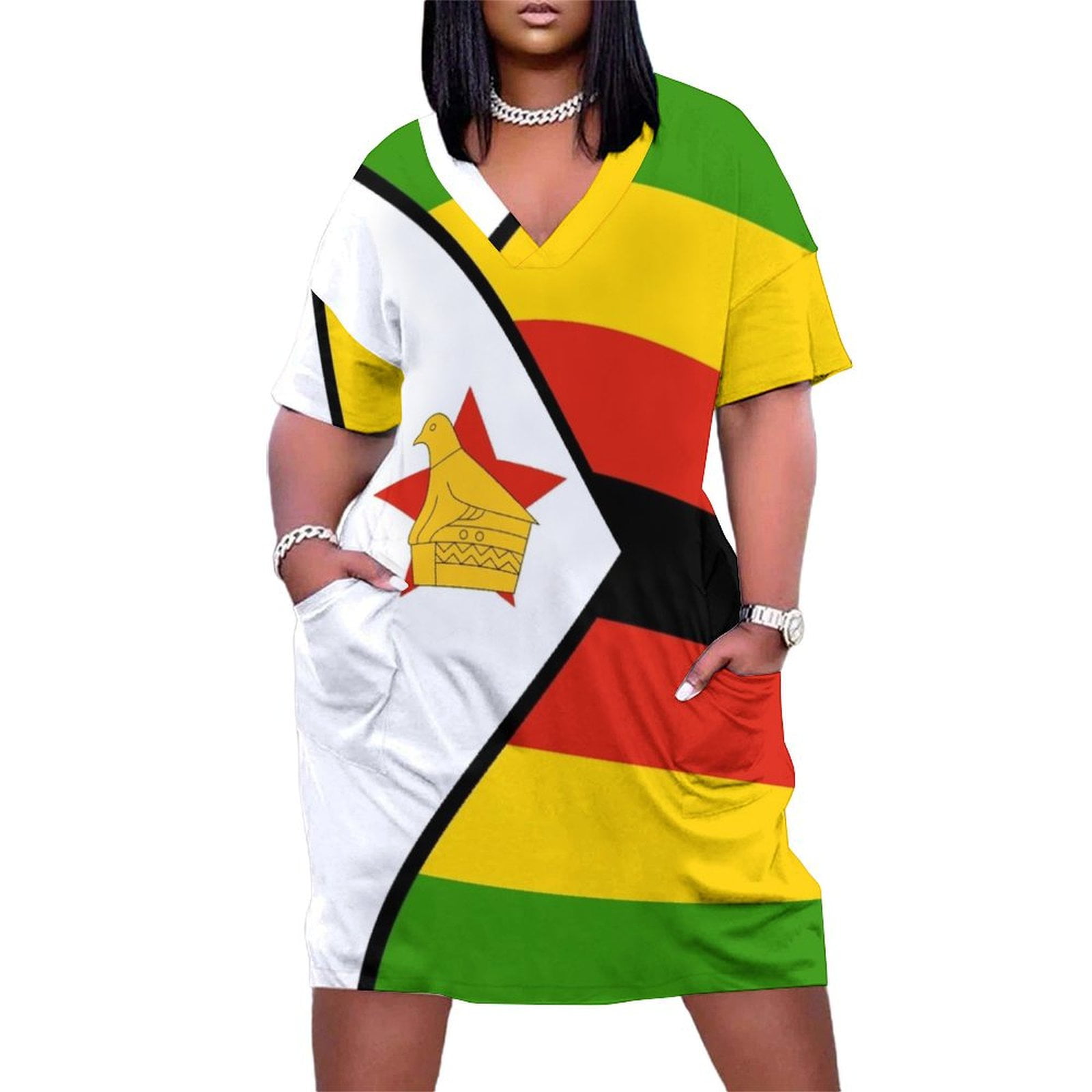 Vestido suelto con bolsillo y bandera de Zimbabwe vestidos para mujer ...