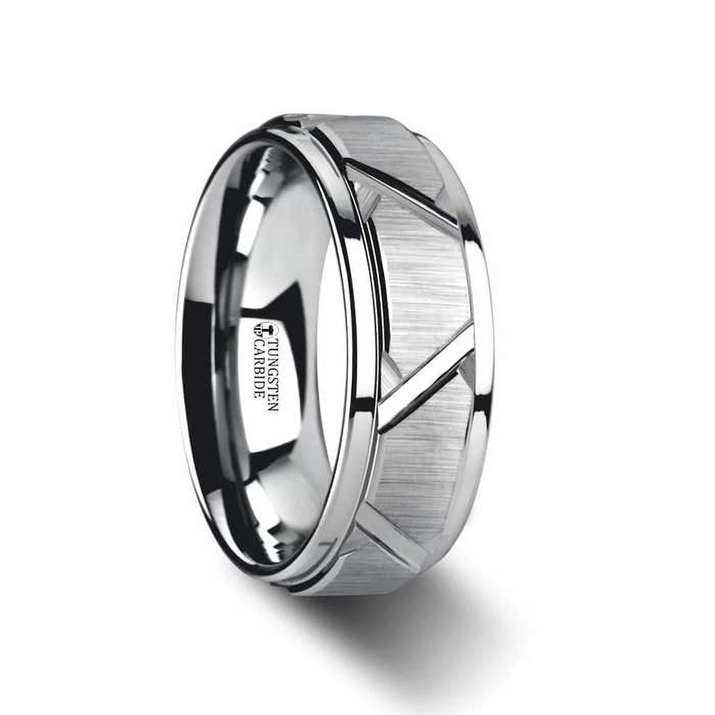 Vestige Tungsten Ring With Triangle Angle Grooves And Raised Center ...