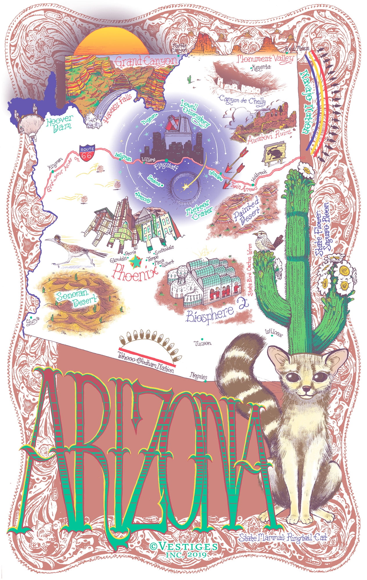 Vestiges Arizona State Icons Souvenir Tea Towel 21.5" x 32" Eco ...