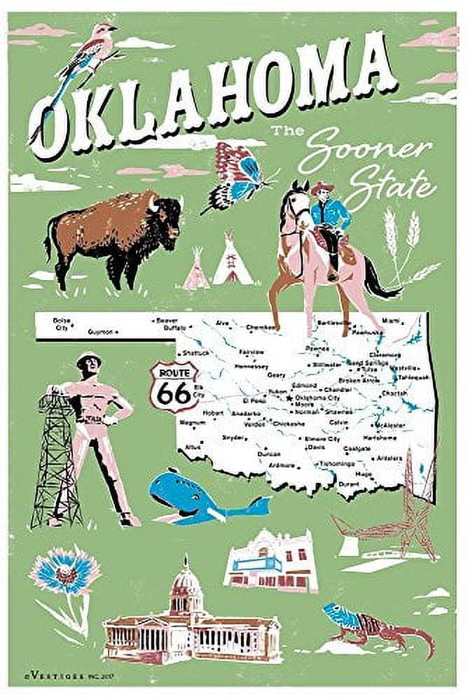 Vestiges Oklahoma State Icons Souvenir Tea Towel 21.5" x 32" Eco ...