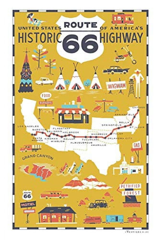 Vestiges Route 66 Region Souvenir Tea Towel 21.5" x 32" Eco-Friendly ...