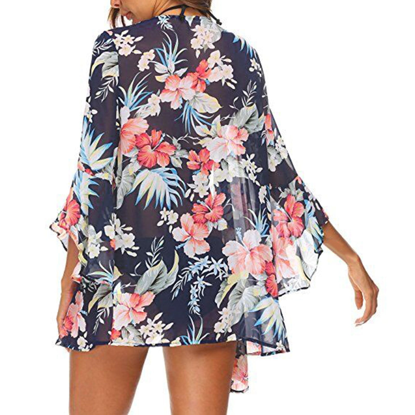 Vestitiy Women Summer Long Flowy Kimono Cardigans Boho Chiffon Floral