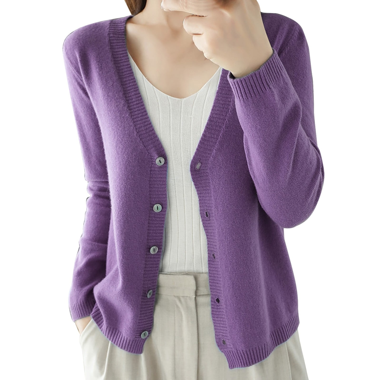 Vestitiy Women's Cardigan Women's Spring And Autumn Leisure Loose Solid ...