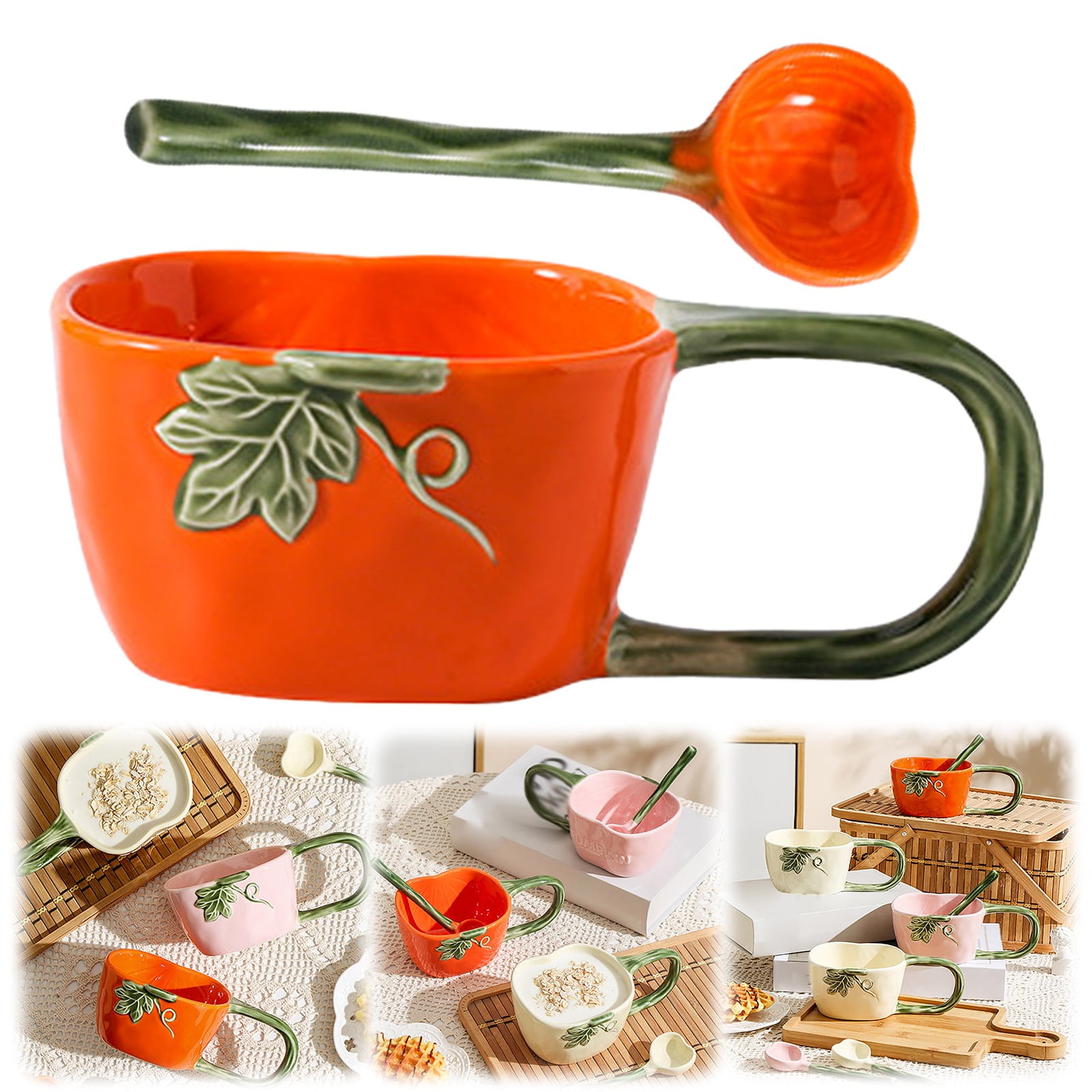 Vestitly 1 Set Pumpkin Ceramic Coffee Mug Set With Spoon Large Handle ...
