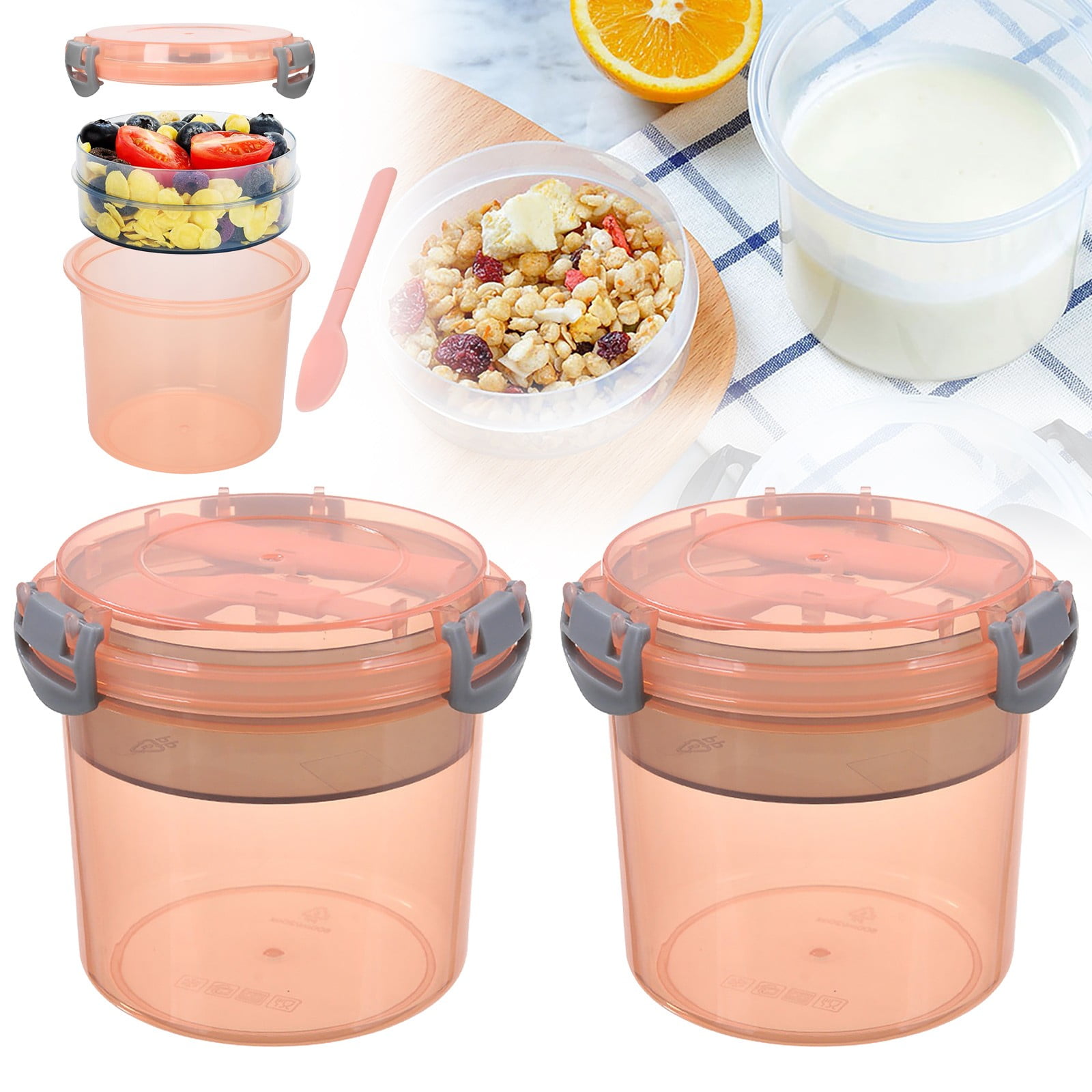 Vestitly 3pc Portable Reusable Parfait Cups With Lids Yogurt Cup With ...