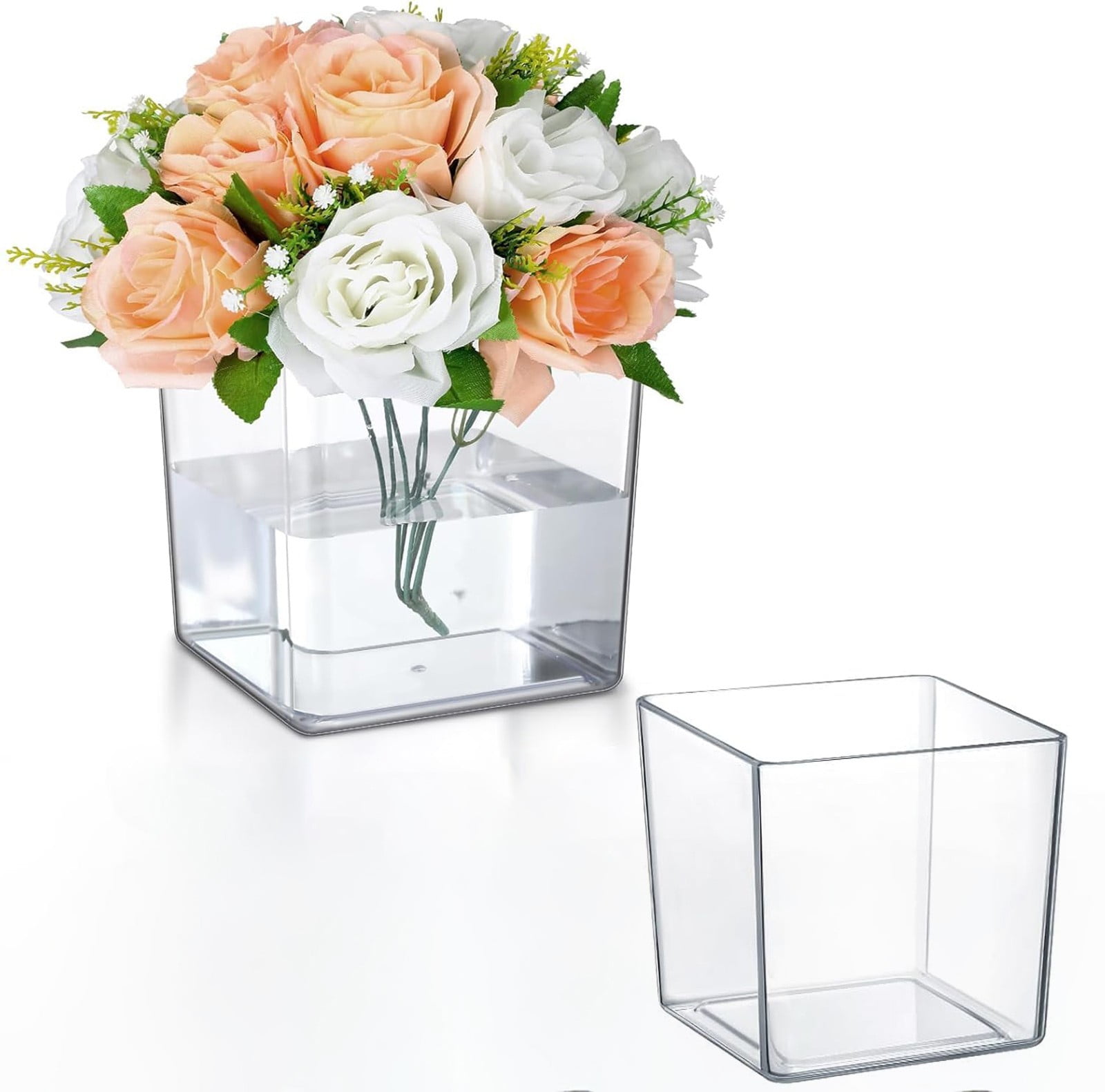 Vestitly Flower Vase Plastic Vases For Flowers 1 Pieces Clear Square ...