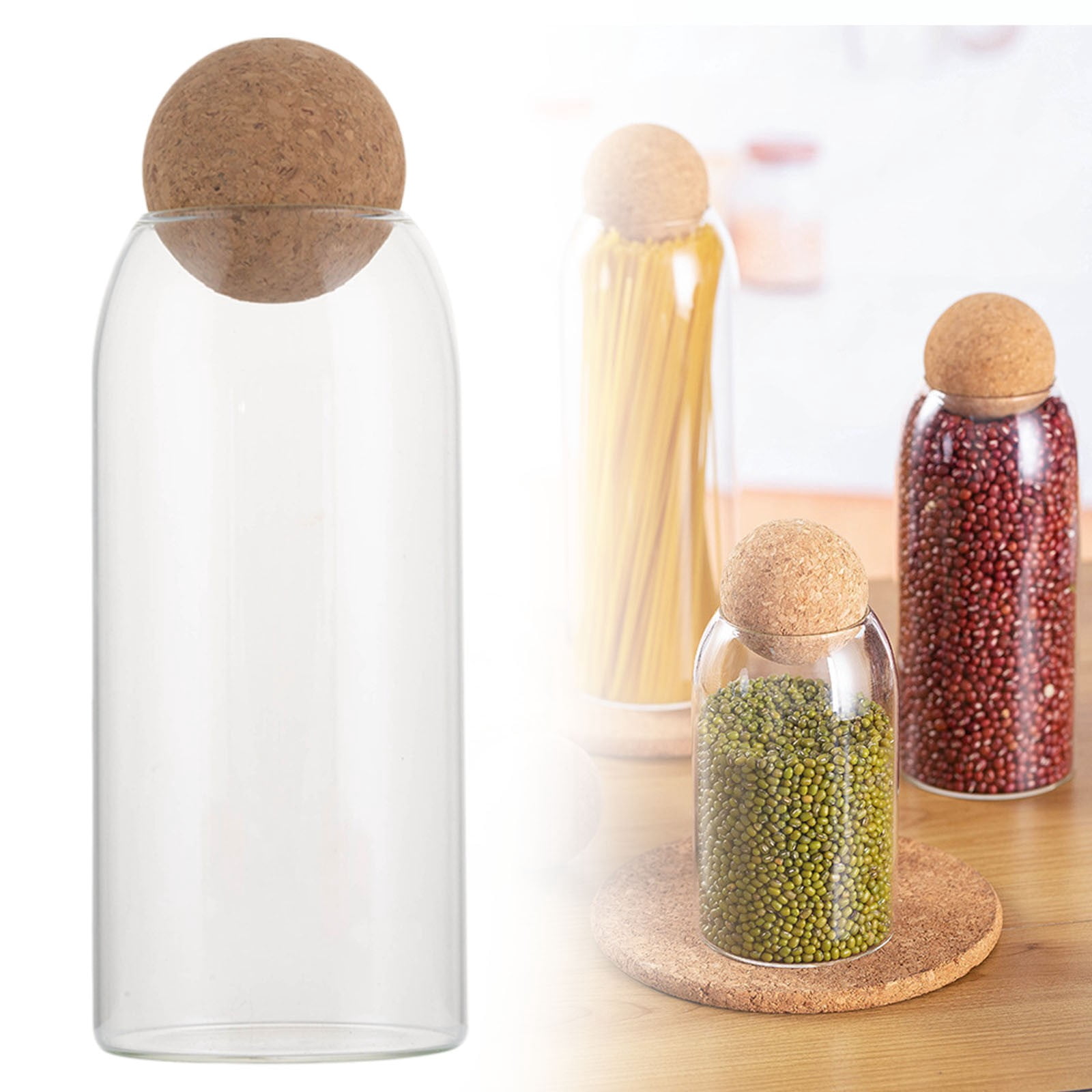 Vestitly Glass Storage Jar with Ball Cork Lid, Clear Glass Canisters ...