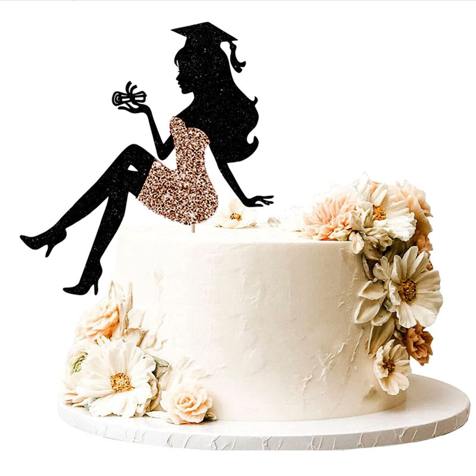 Vestitly High Heel Girl Graduation Cake Topper With Glitter Grad Cap Diploma 2023 Graduation ...