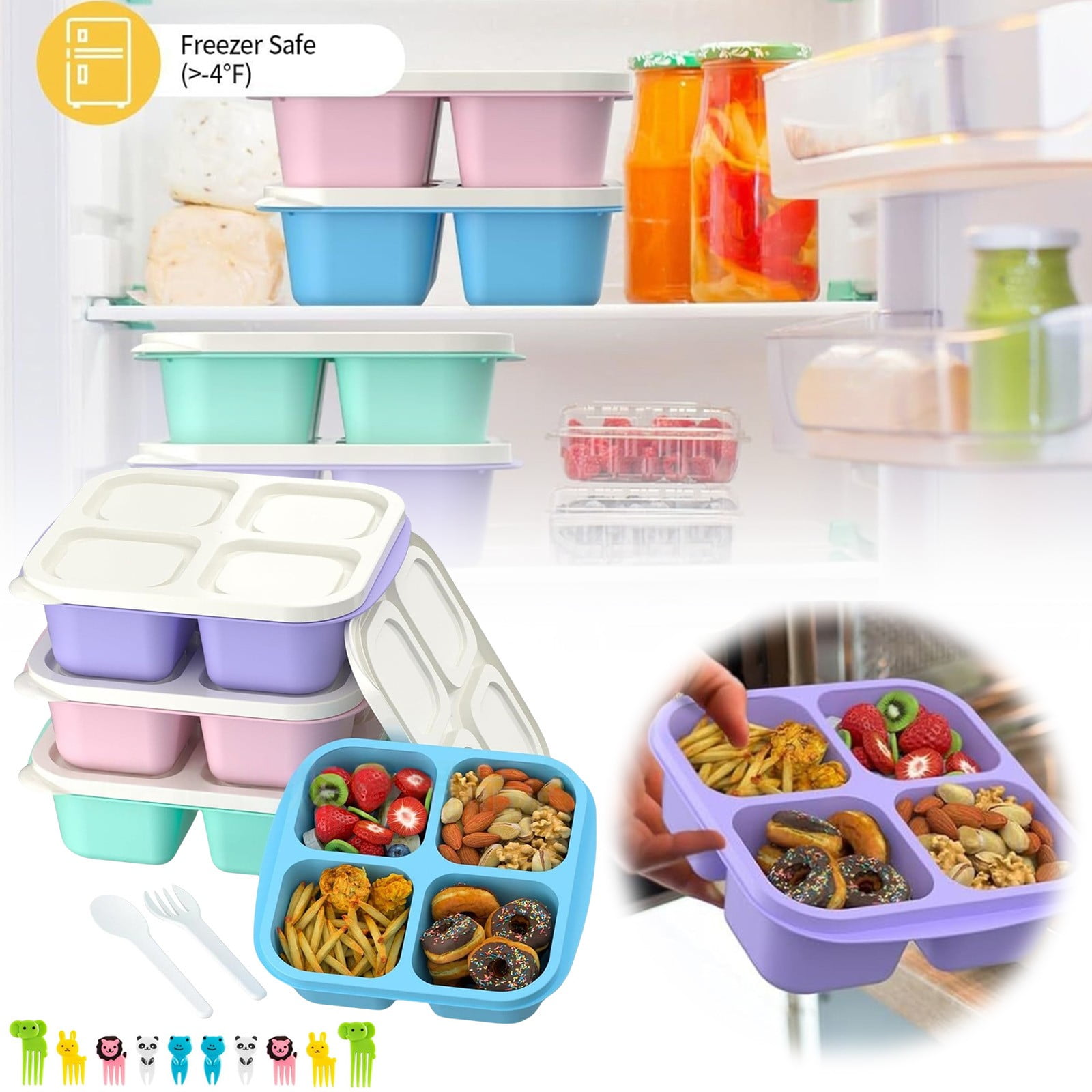 Vestitly Storage Box With Lock Pink4 Pcs Snack Box Containers Set ...