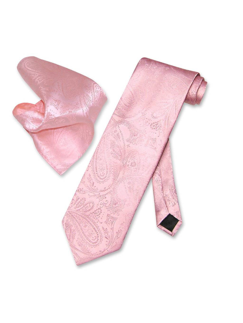 Vesuvio Napoli Pink Paisley Necktie And Handkerchief Matching Mens Neck