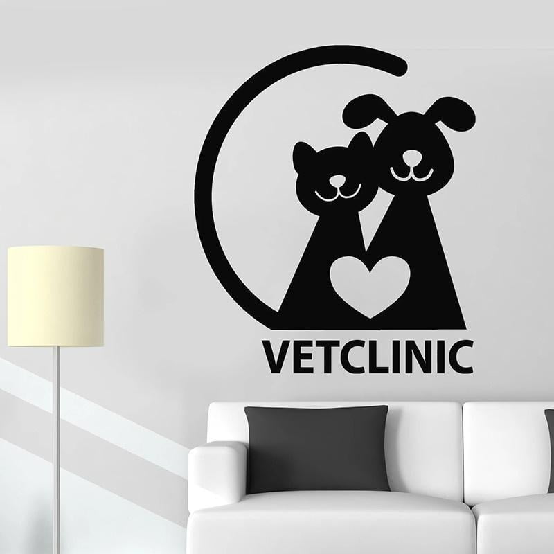Vet Clinic Wall Decal Signboard Logo Veterinary Cat Dog Pets Shop Love ...