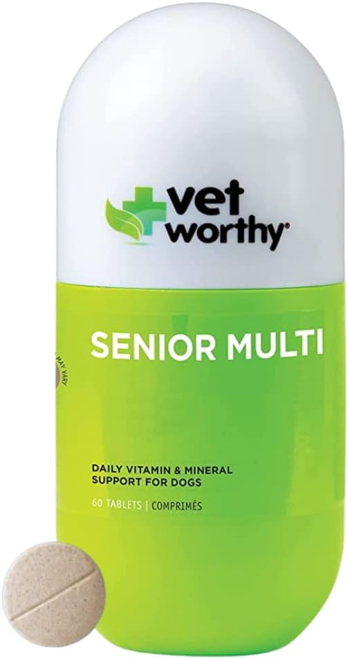 Vet Worthy Senior Multi - Dog Multivitamins Chewable with Vitamin E for ...