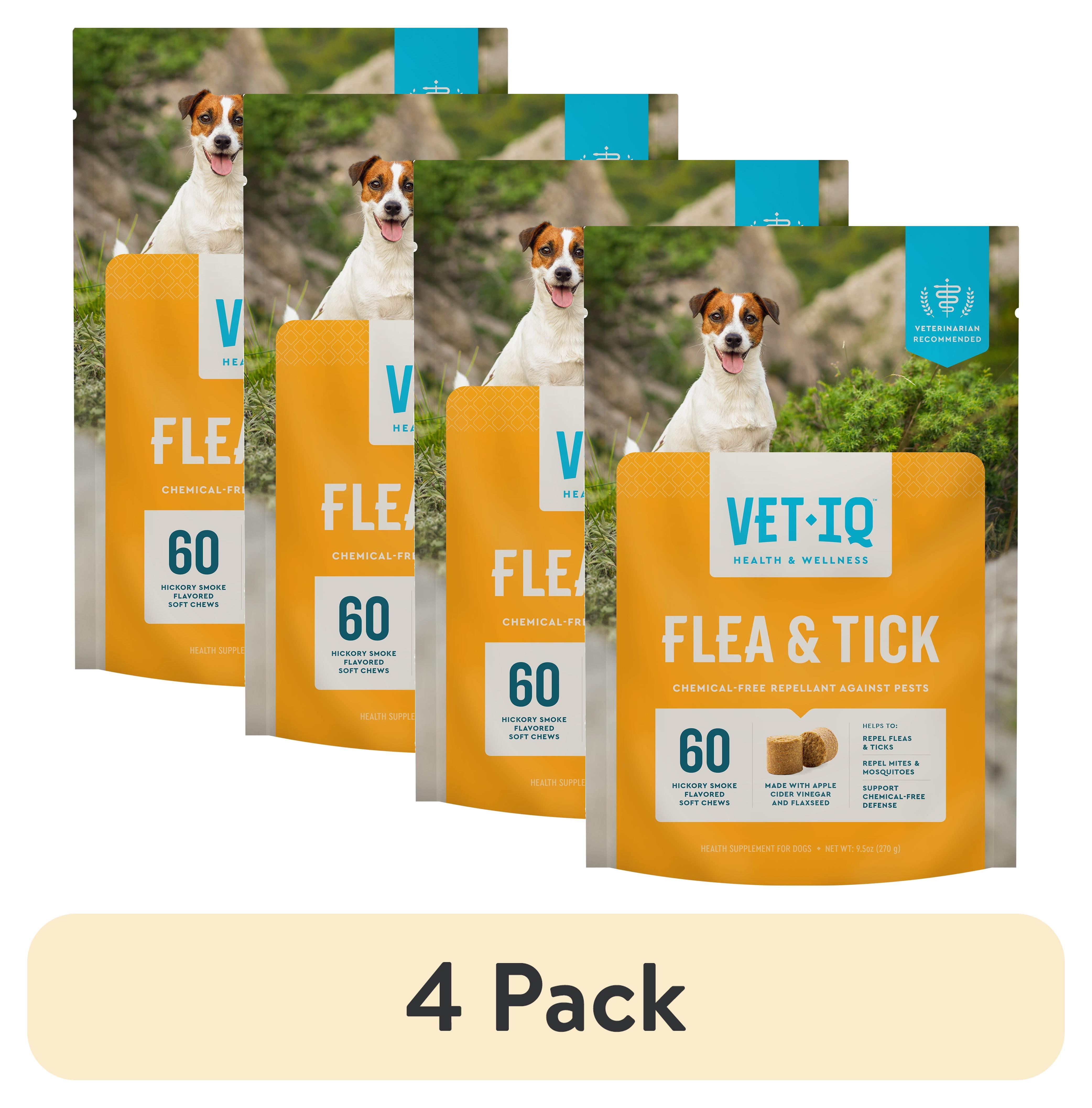 (4 pack) VetIQ Flea & Tick Supplement for Dogs, Hickory Smoke Flavored ...