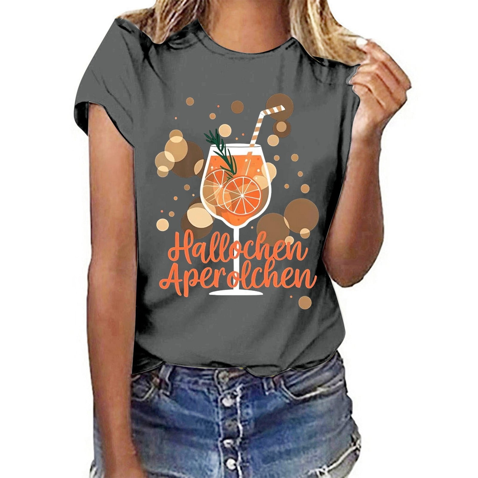 Vetement Femme ete 2025 Aperol Spritz Floral Print Short Sleeve T Shirt ...