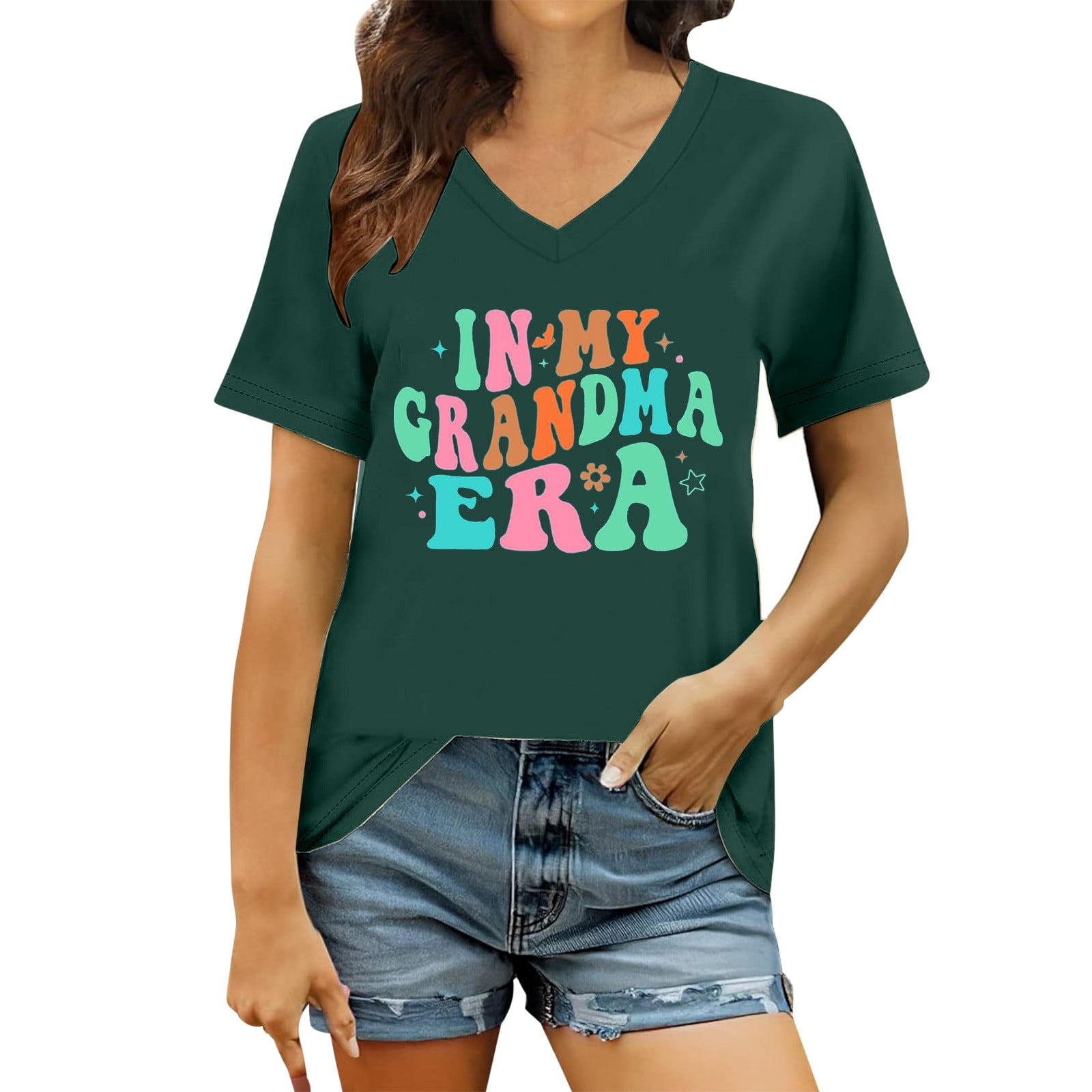 Vetement Femme ete 2025 Ladies V NeckPrinted Short Sleeve T Shirt ...