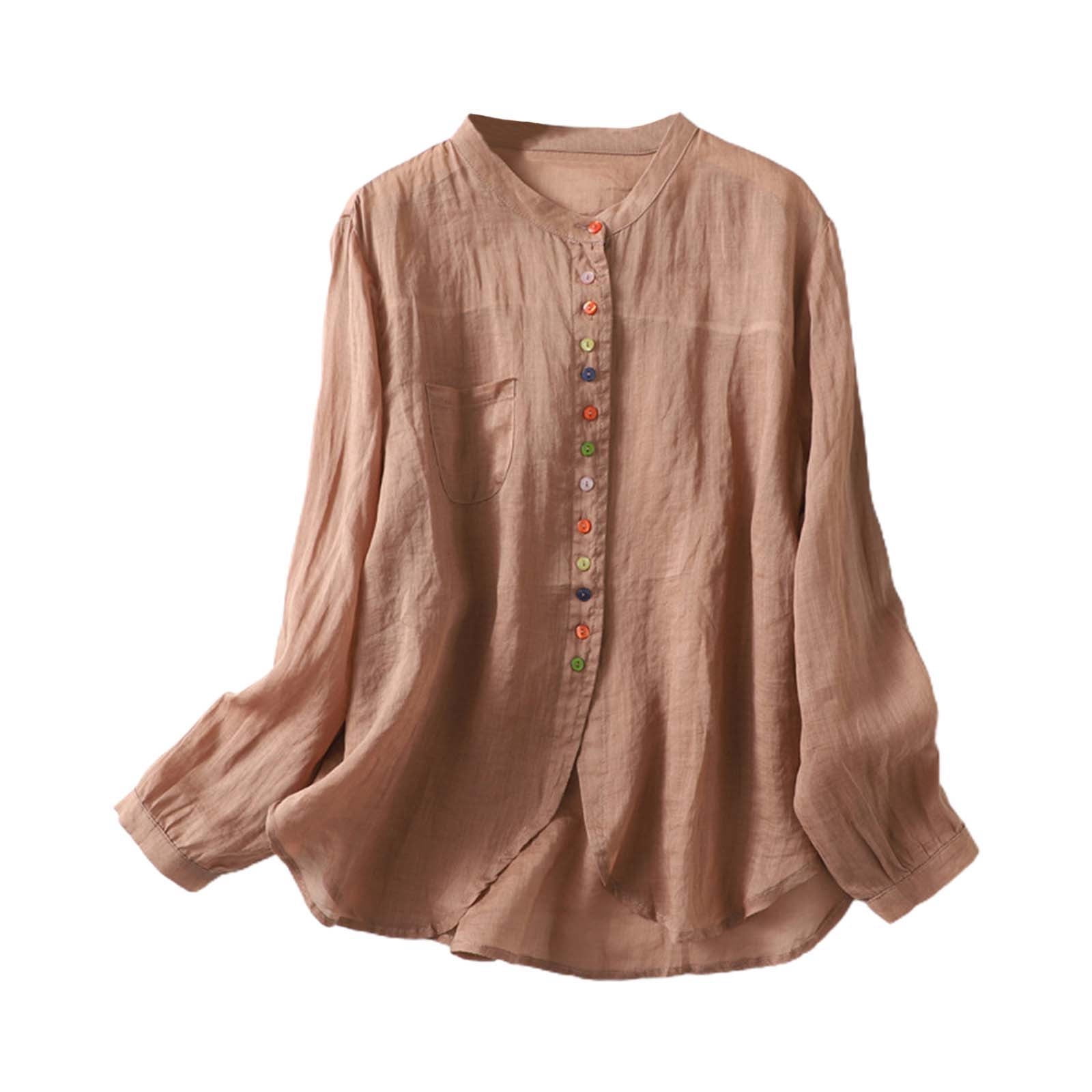 Vetement Femme ete 2025 Women's Retro Linen Shirt Plus Size Solid Color ...