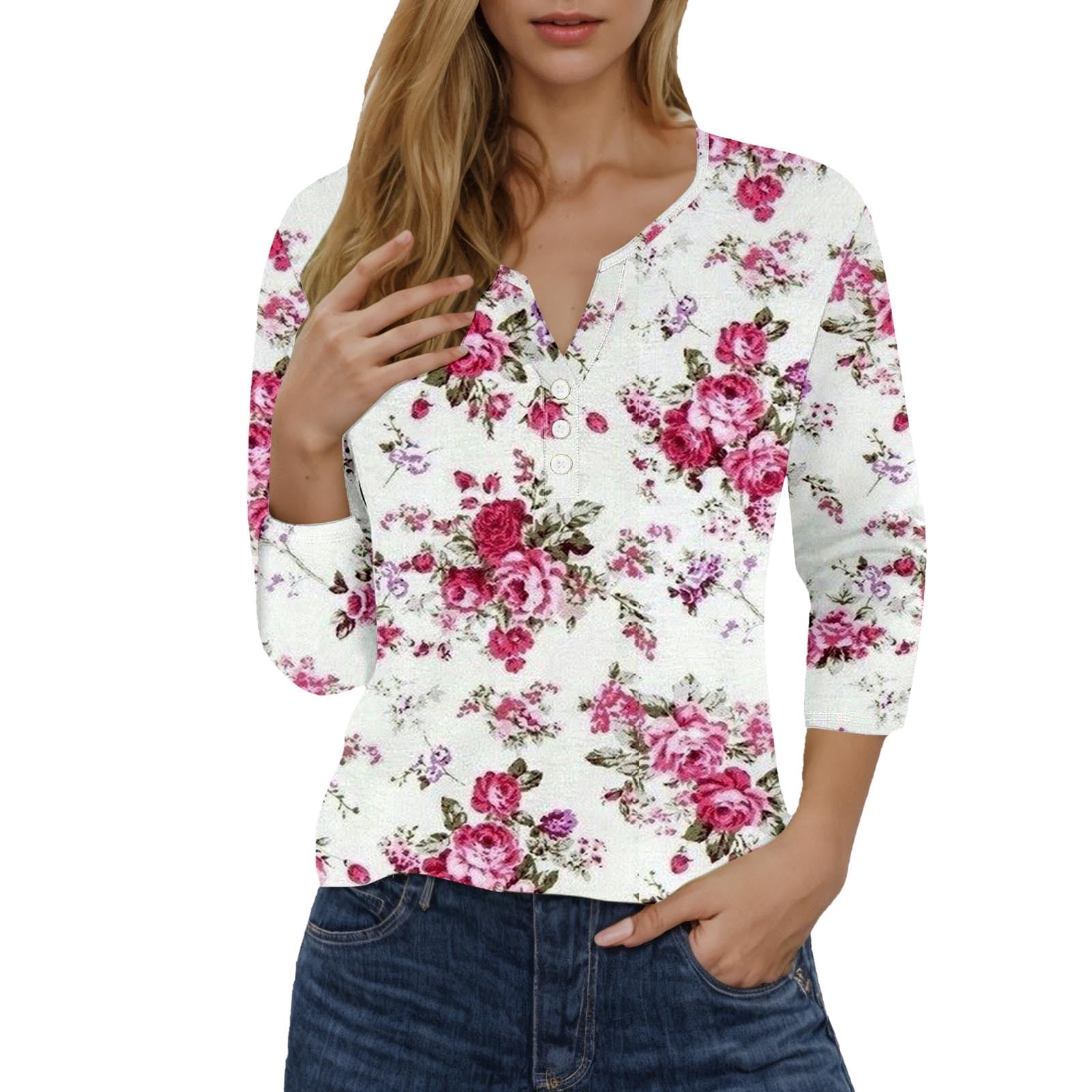 Vetement Femme ete 2025 Womens 3/ 4 Sleeve Tops Casual Neck Tshirt ...