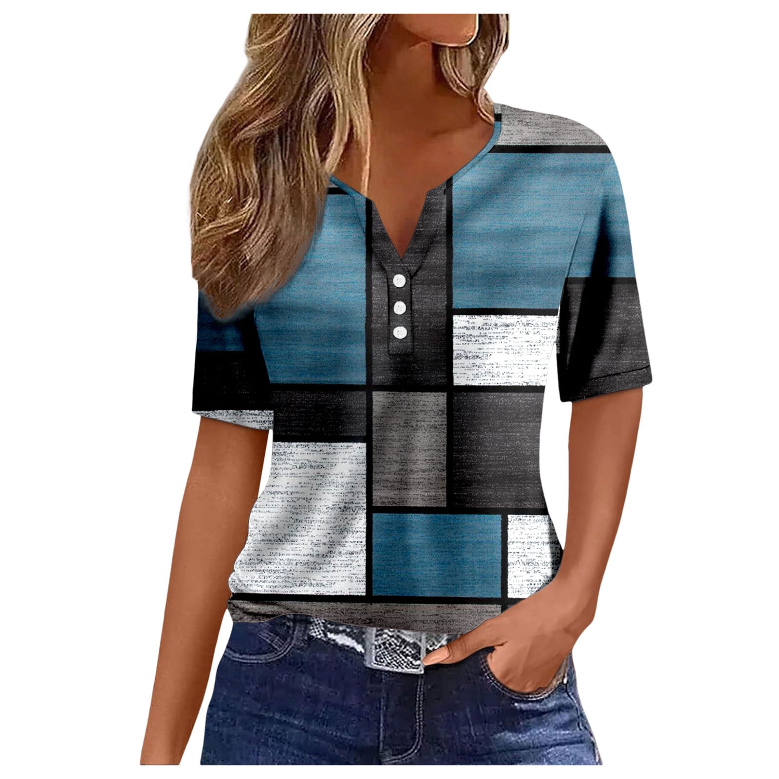 Vetement Femme ete 2025 Womens Tops Neck Buttons Sexy Shirts Short ...