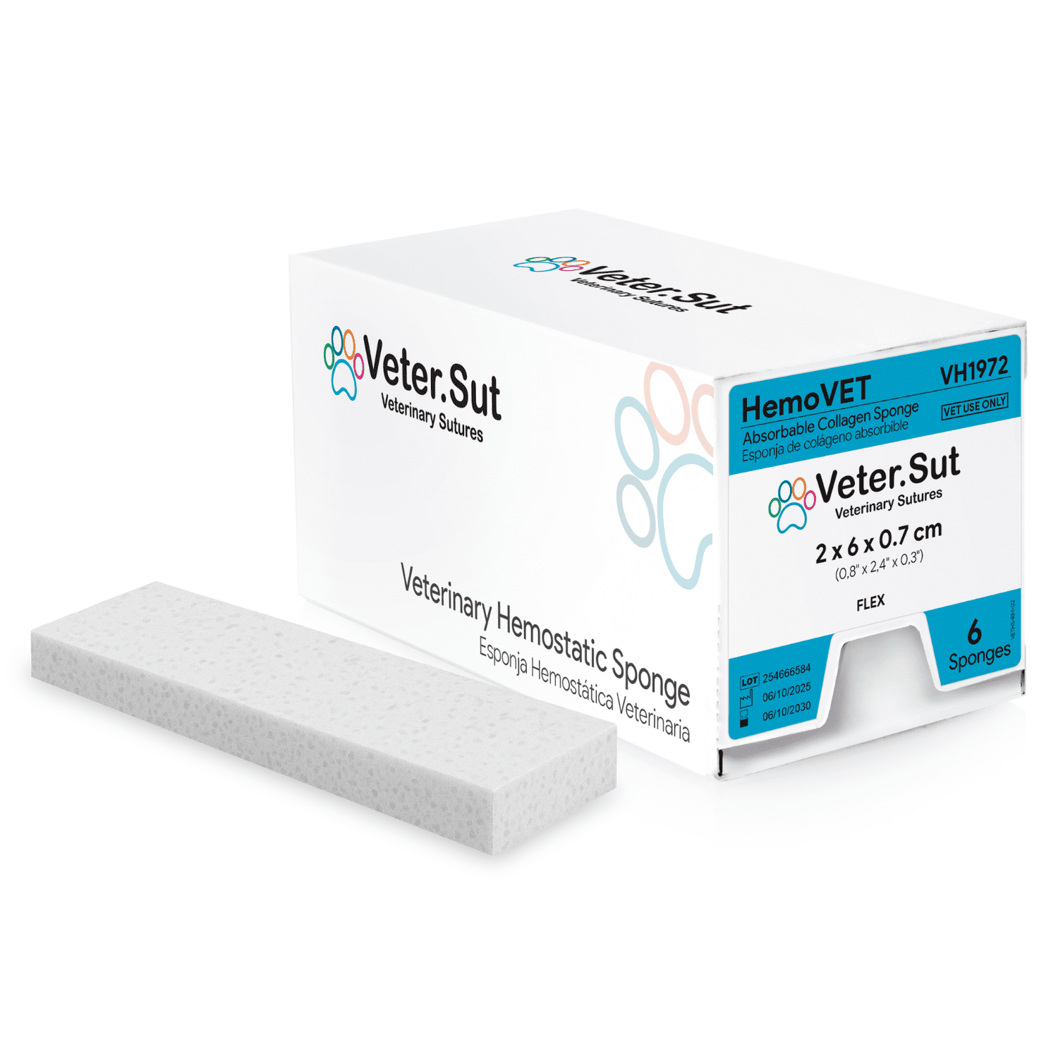 VeterSut HemoVET Hemostatic Sponge FLEX 2cm x 6cm x 0.7cm, 6 count ...