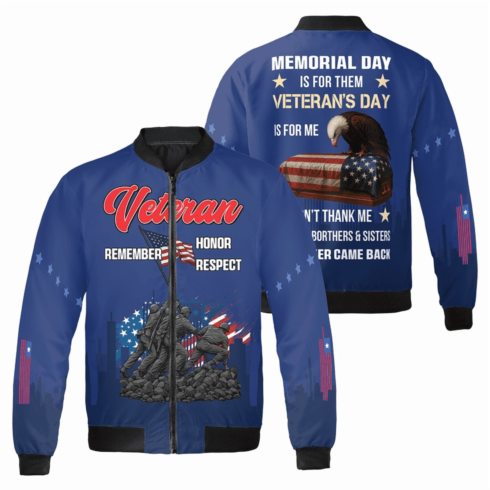 Veteran Bomber Jacket for Men – “Remember Honor Respect” Memorial Day ...