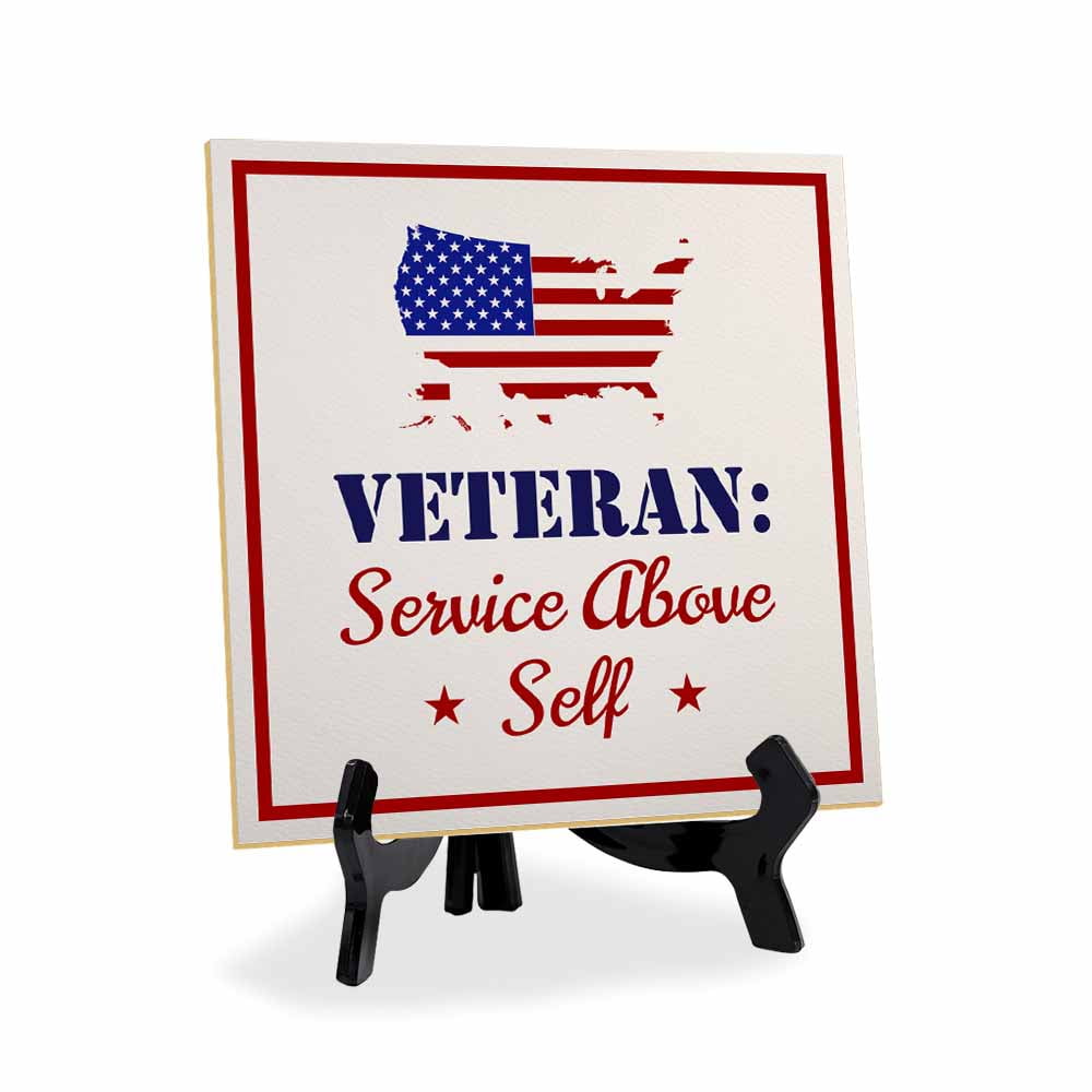 Veteran: Service Above Self 5"x 5" Square Table Sign With Acrylic Easel ...