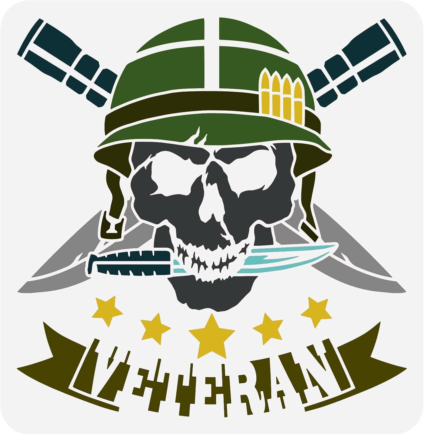 Veteran Skull Stencil 11.8x11.8 inch Military Skull with Knives and ...