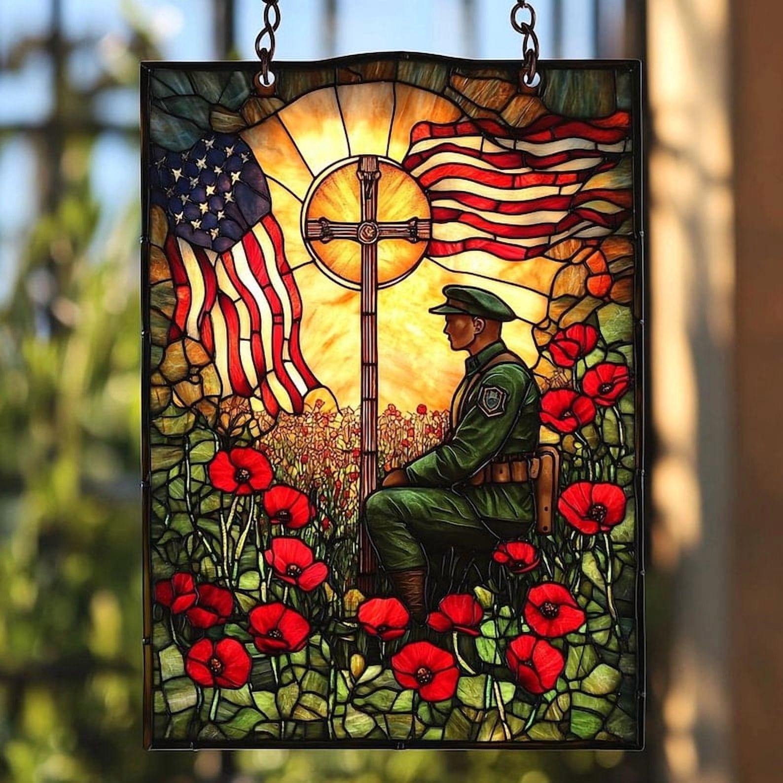 Veteran Tribute Acrylic Suncatcher – Faux Stained Glass Memorial with ...