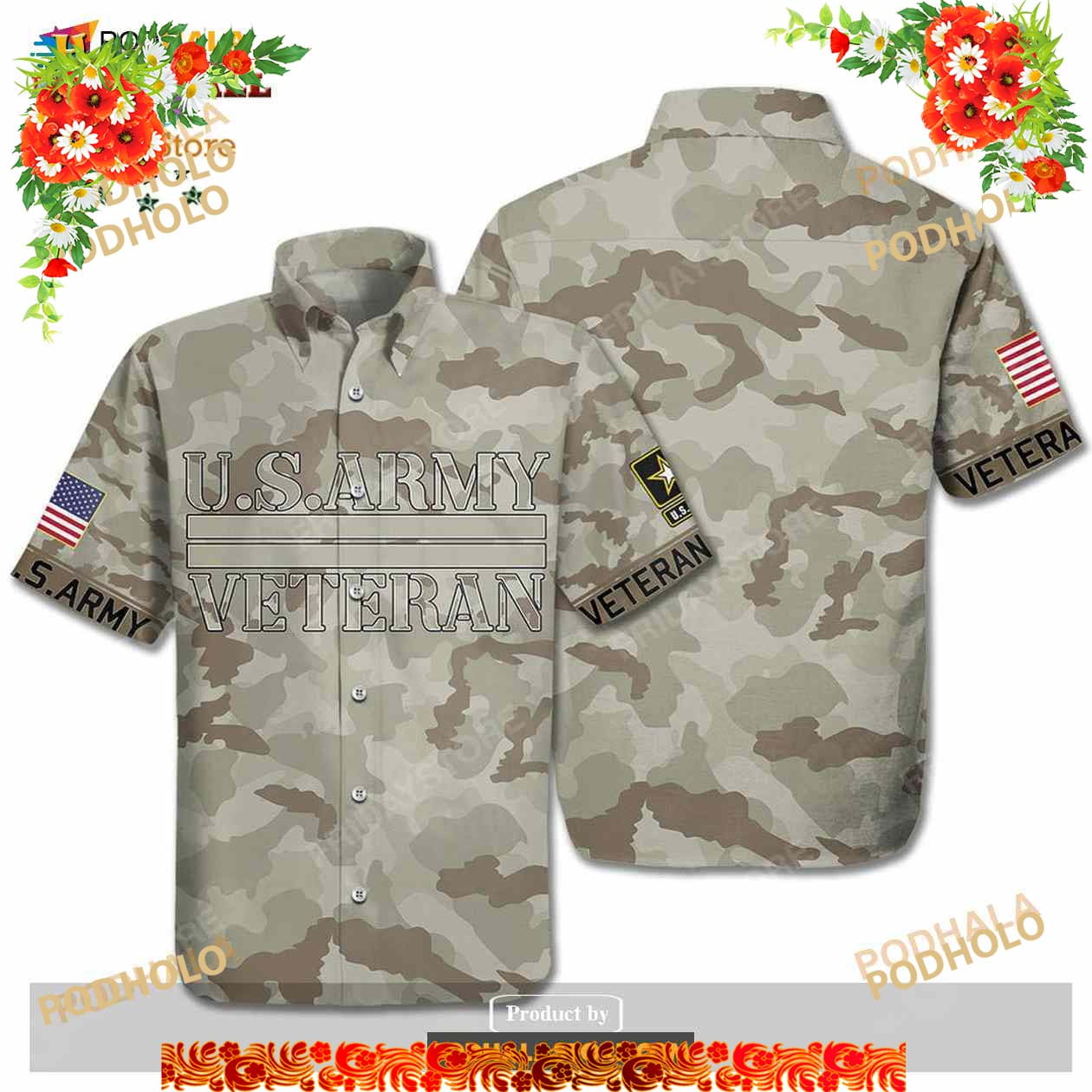 Veteran US Army Uniform Aloha Unisex Full Size Funny Hawaiian Shirt ...